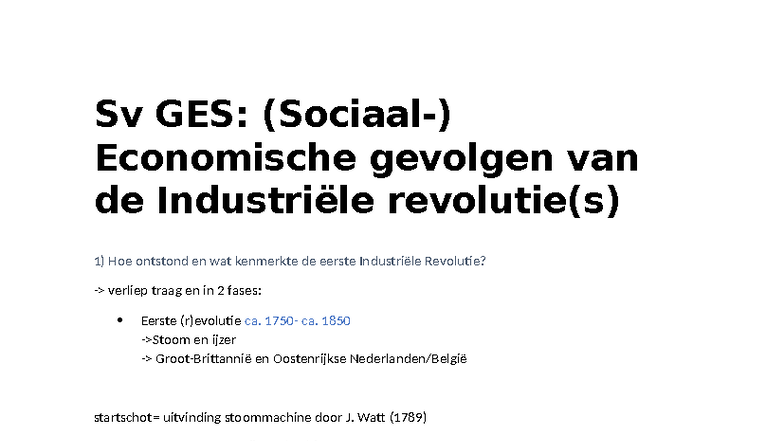 Sv GES: Economische Impact van de Industriële Revolutie - Studocu