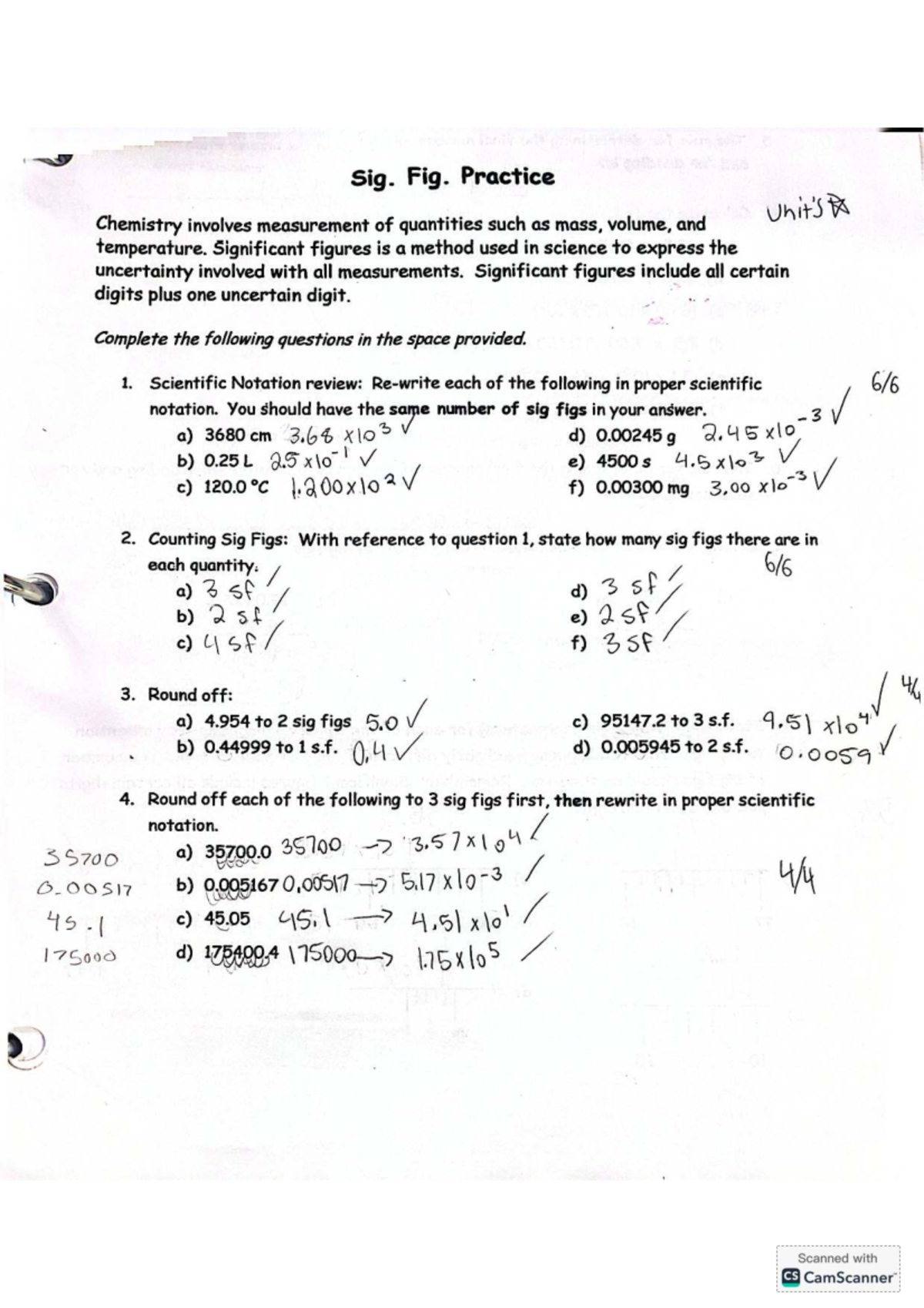 Sig. Fig. Practice: Measurement & Scientific Notation (Chemistry) - Studocu