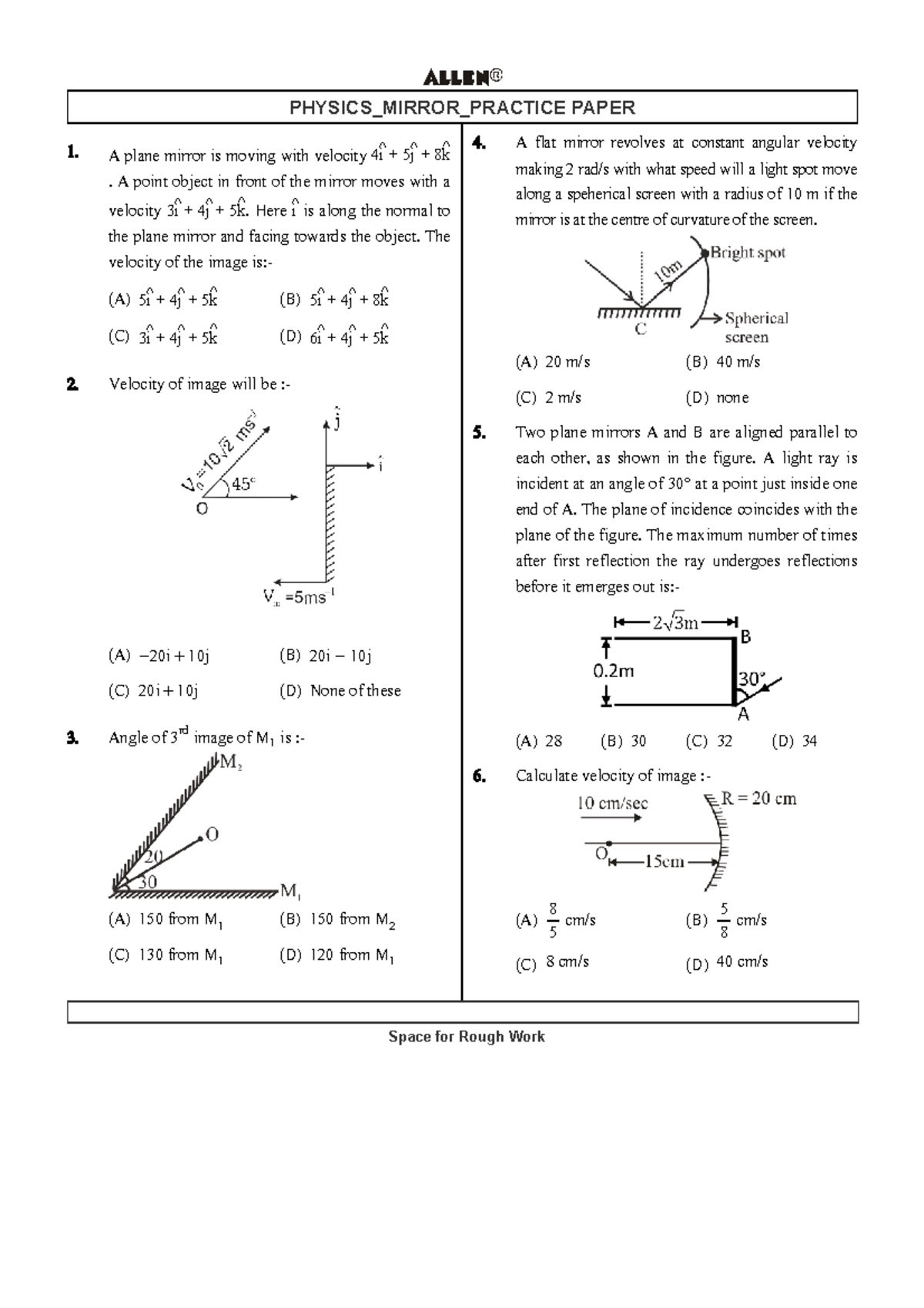 PHYSICS_MIRROR_PRACTICE PAPER 1: Velocity of Images and Reflections ...