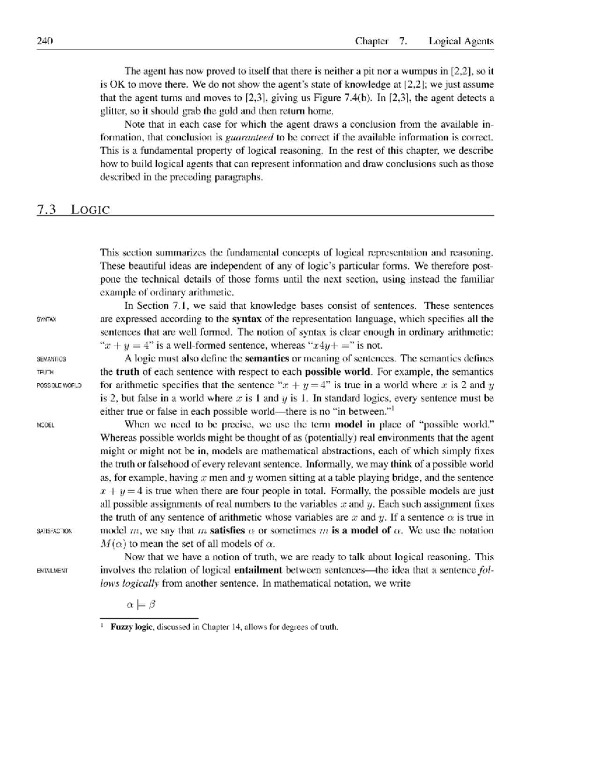 Artificial Intelligence (CS 240): Chapter 7 - Logical Agents Notes ...