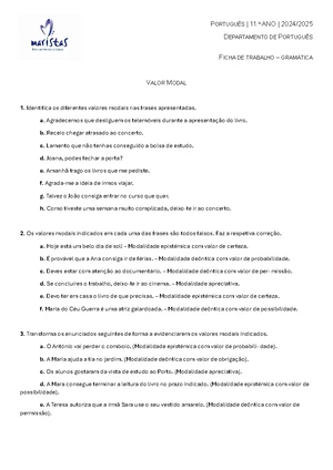 Valor Modal FT - exercicios - PORTUGUÊS | 11.º ANO | 2024/ DEPARTAMENTO ...