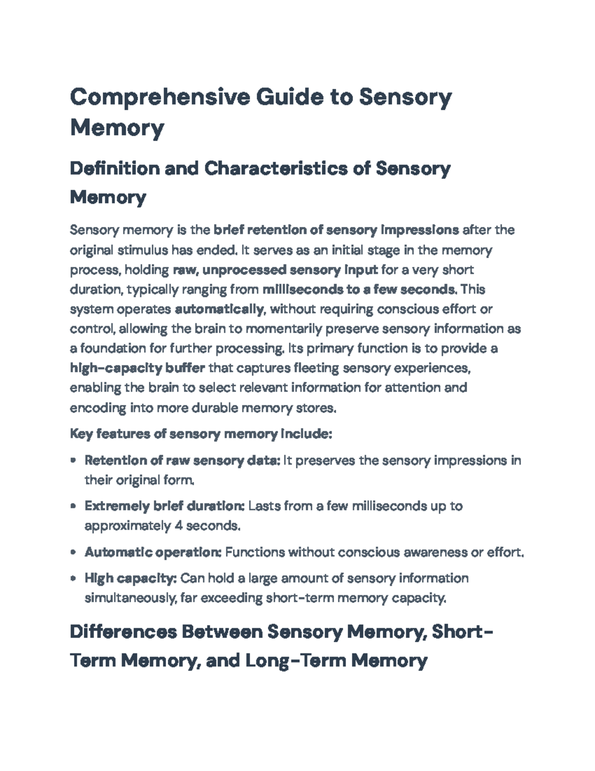 Comprehensive Overview of Sensory Memory: Types & Key Experiments - Studocu