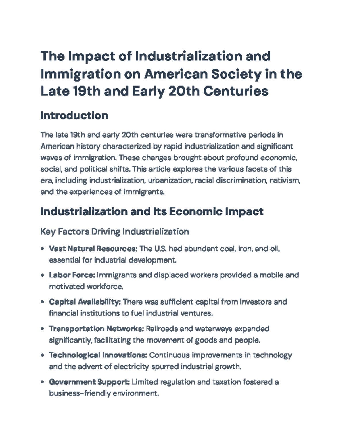 The Impact of Industrialization and Immigration on U.S. Society ...
