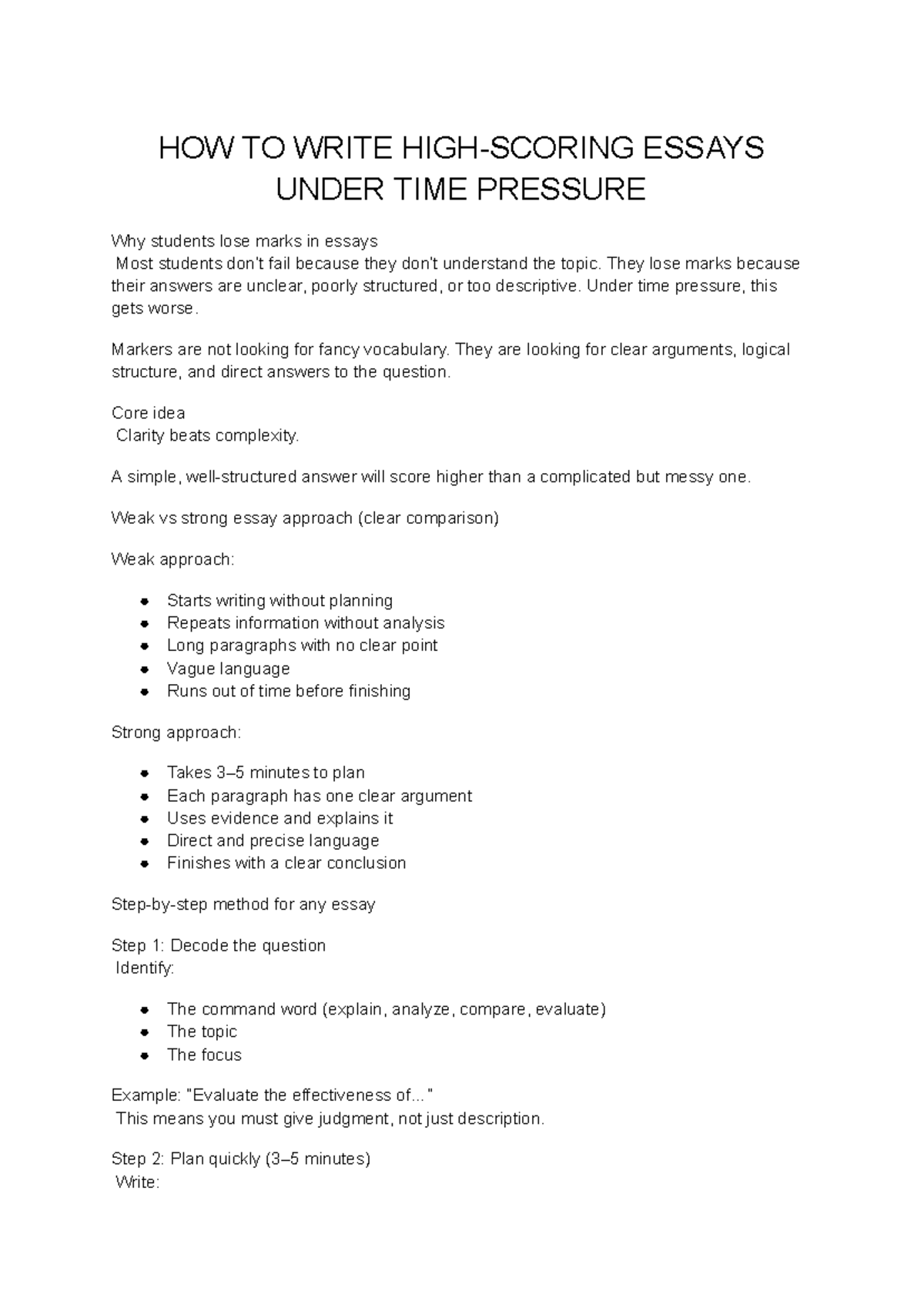HOW TO Write High-Scoring Essays Under Time Pressure - Studocu