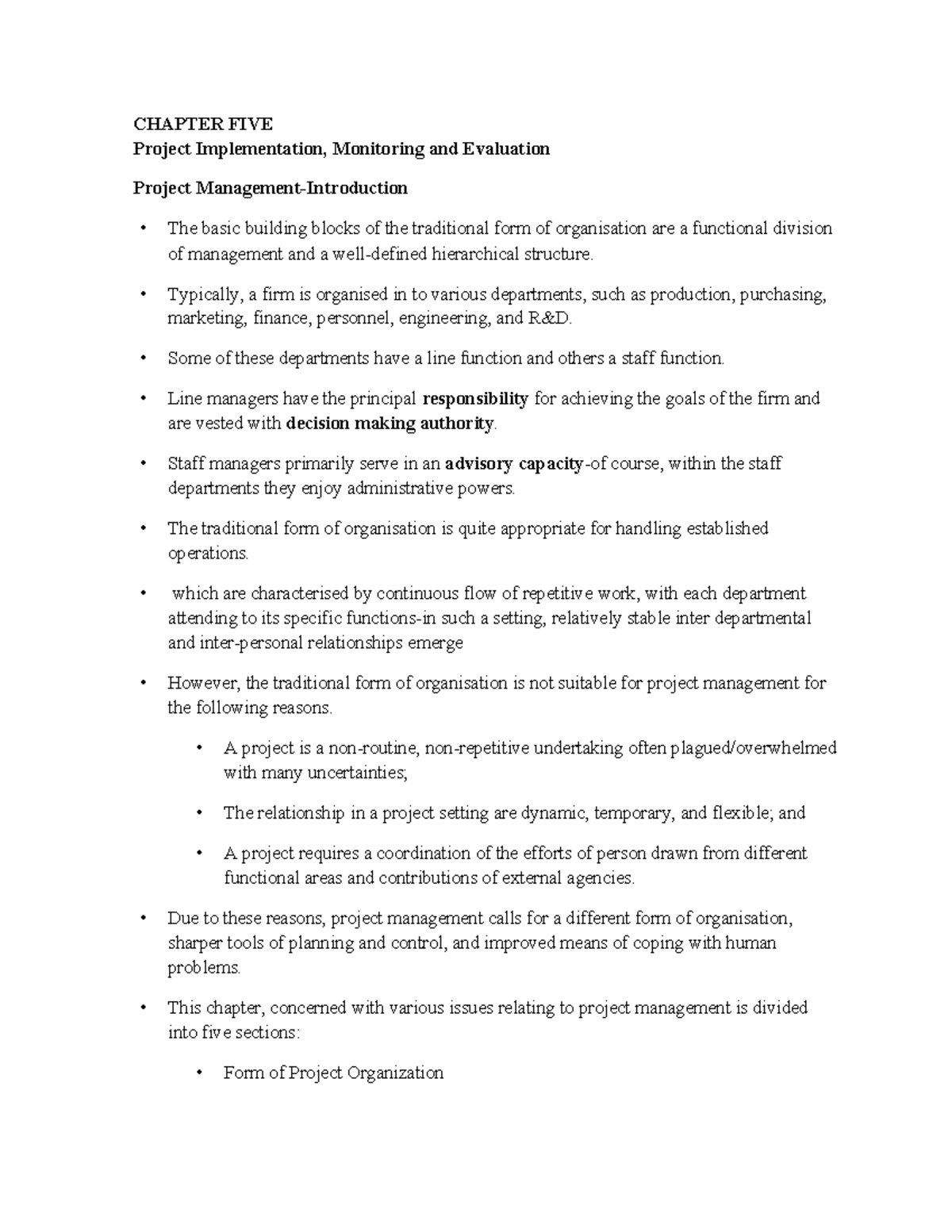 Chapter 5: Project Management - Implementation, Planning & Control - Studocu
