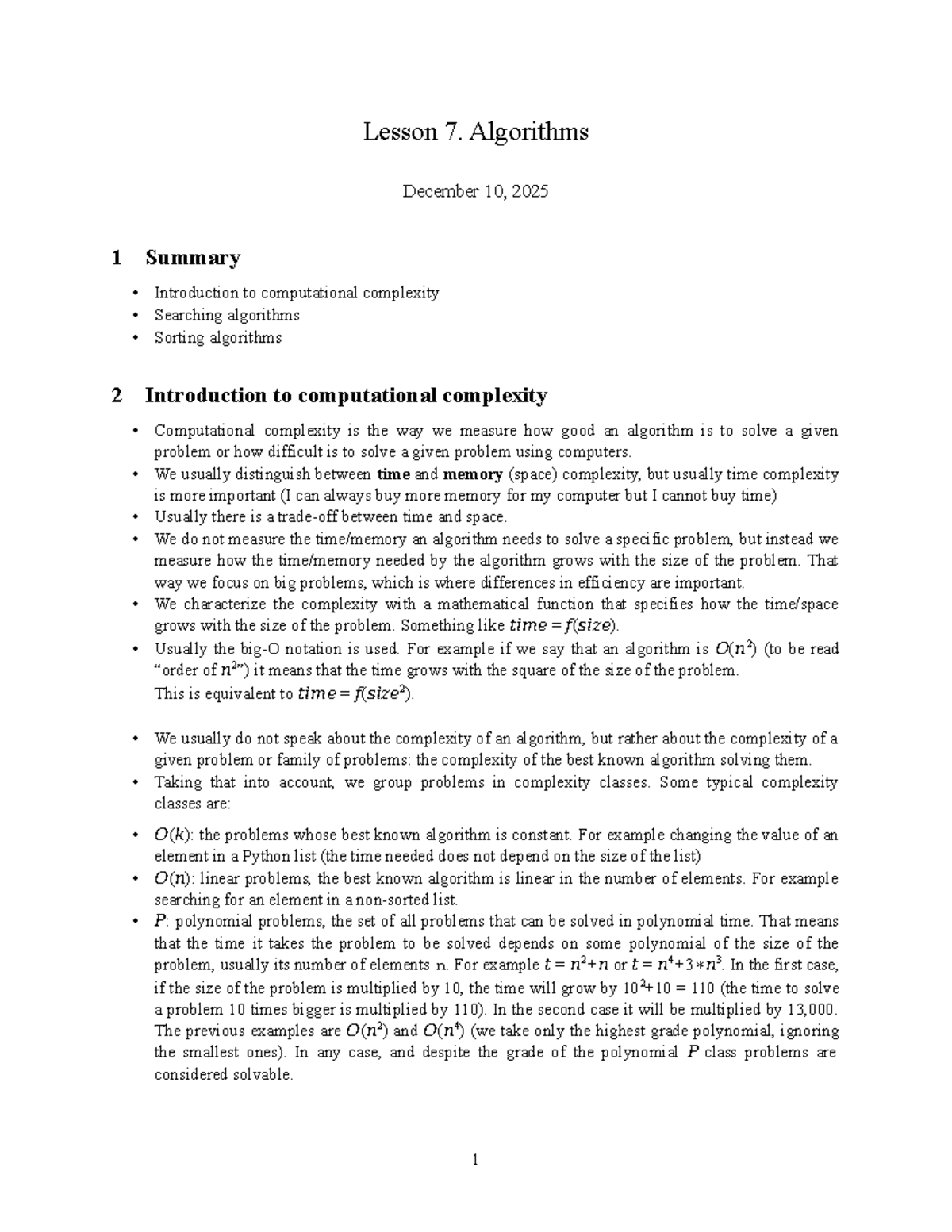 Lesson 7. Algorithms: Complexity, Searching & Sorting Techniques - Studocu