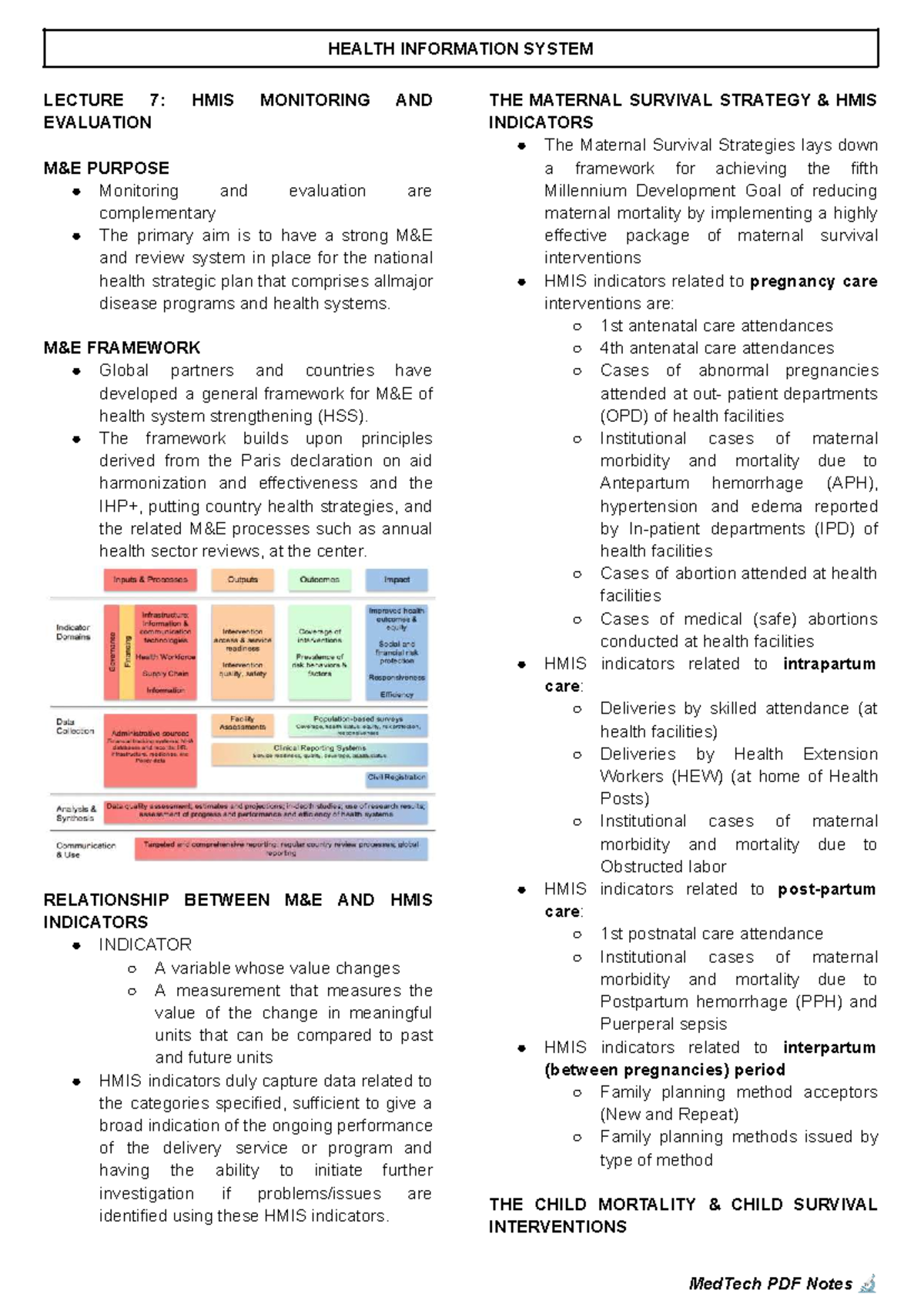 HEALTH INFORMATION SYSTEM LECTURE 7: HMIS Monitoring & Evaluation - Studocu
