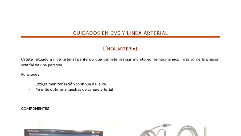 CDE en CVC y Línea Arterial: Procedimientos y Cuidados - Studocu