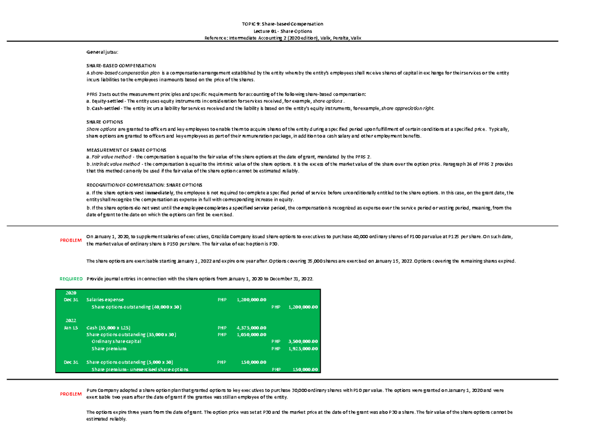 Intermediate Accounting 2 (2020): Share-based Compensation Problems - Studocu