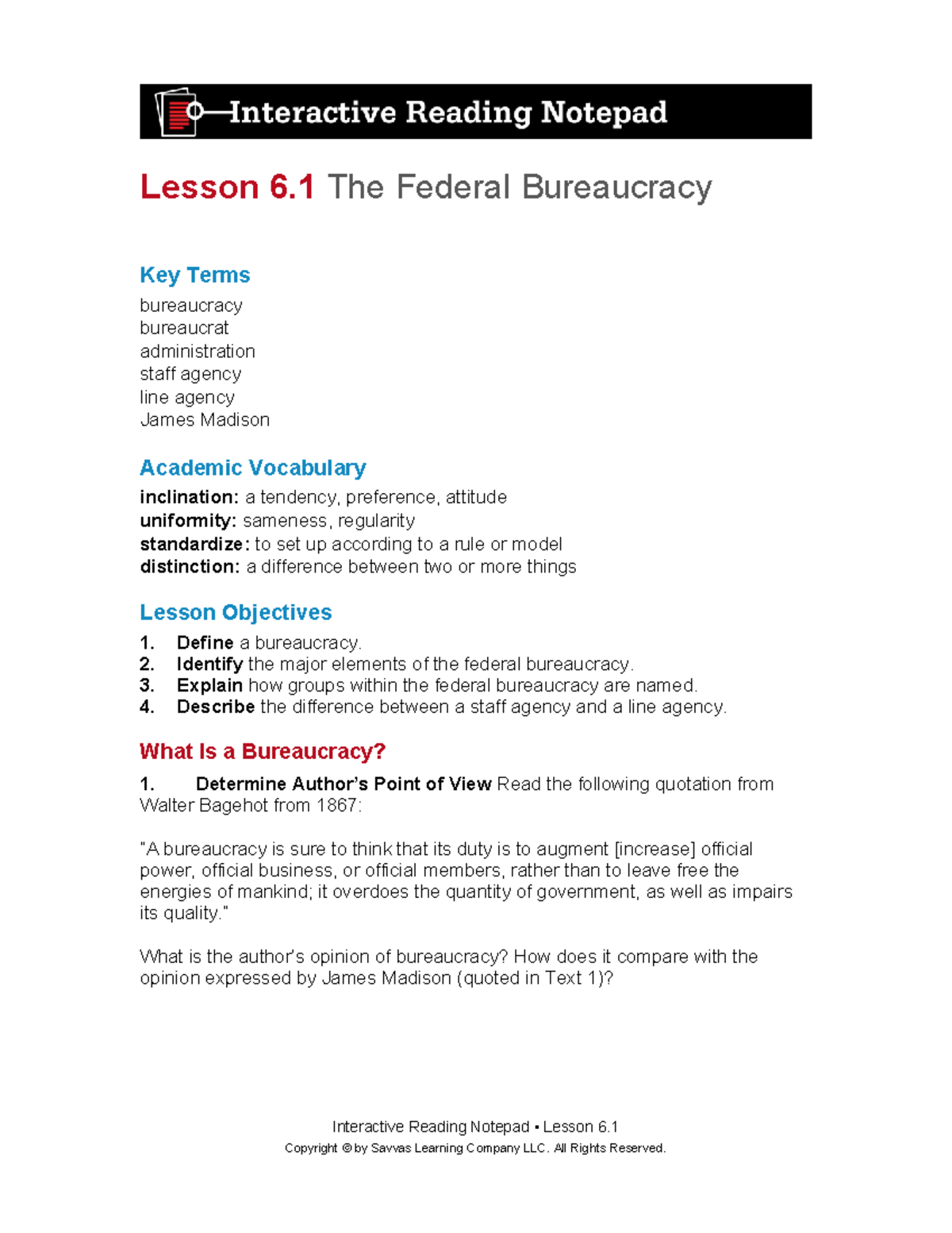 Lesson 6.1: Understanding the Federal Bureaucracy and Key Terms - Studocu