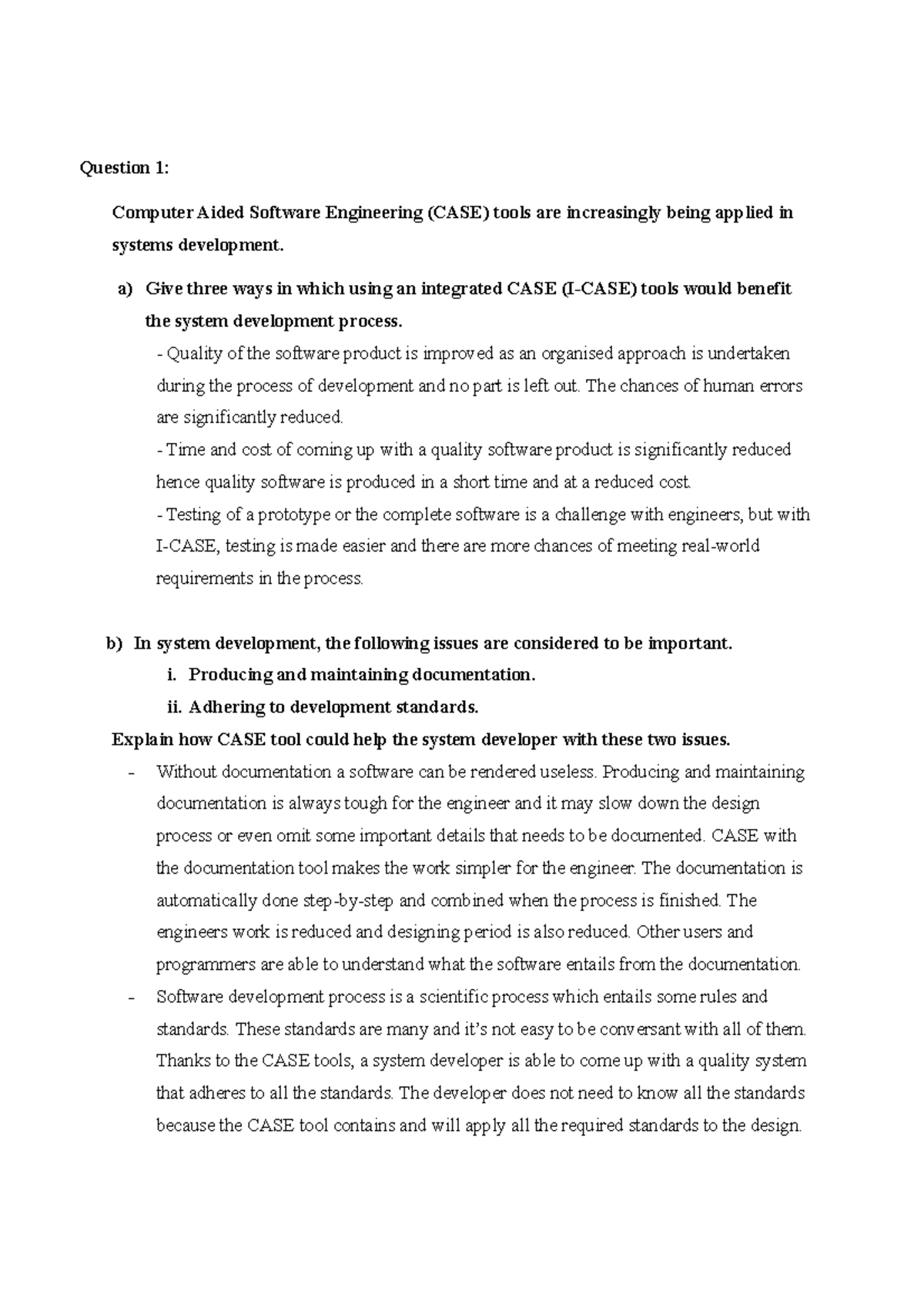 Software Engineering CAT2 - Question 1: Computer Aided Software ...