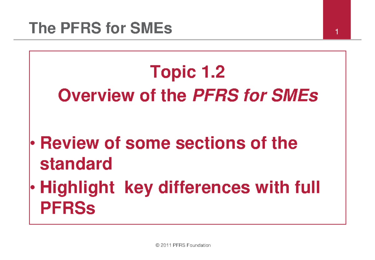 SMES - LECTURE NOTES ON PFRS FOR SMEs AND FINANCIAL STATEMENTS - Studocu