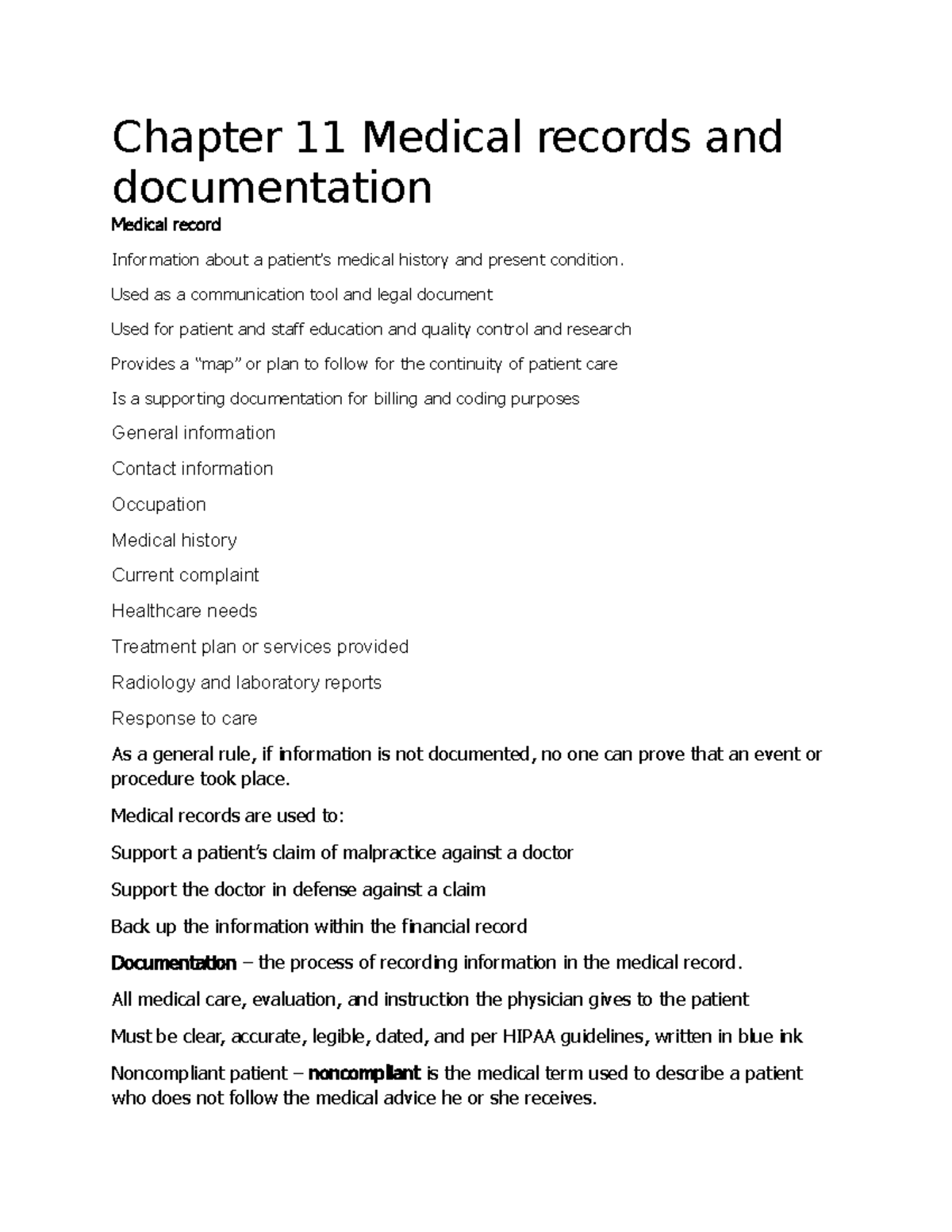 Chapter 11: Understanding Medical Records and Documentation - Studocu