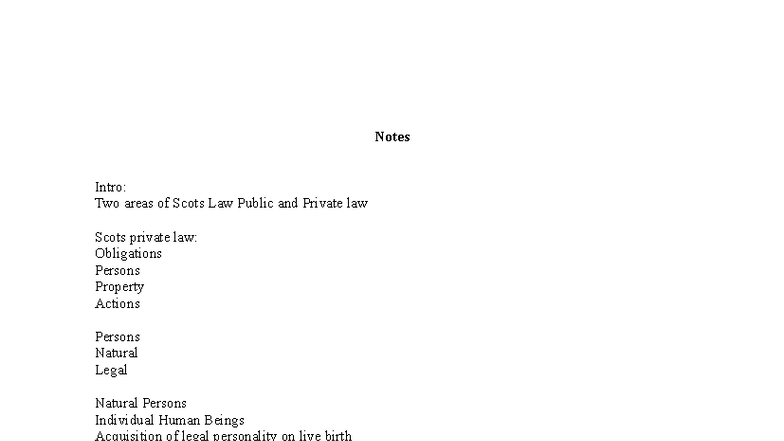 Scots Law (LAW101): Notes on Persons and Legal Capacity - Studocu