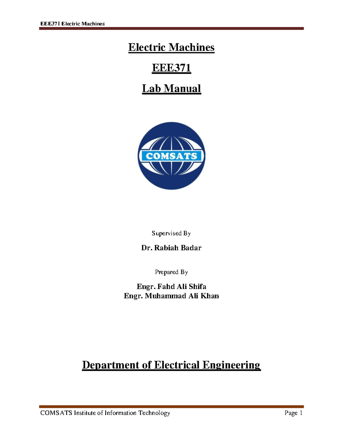 EEE371 Electric Machines Lab Manual: Safety & Procedures Guide - Studocu