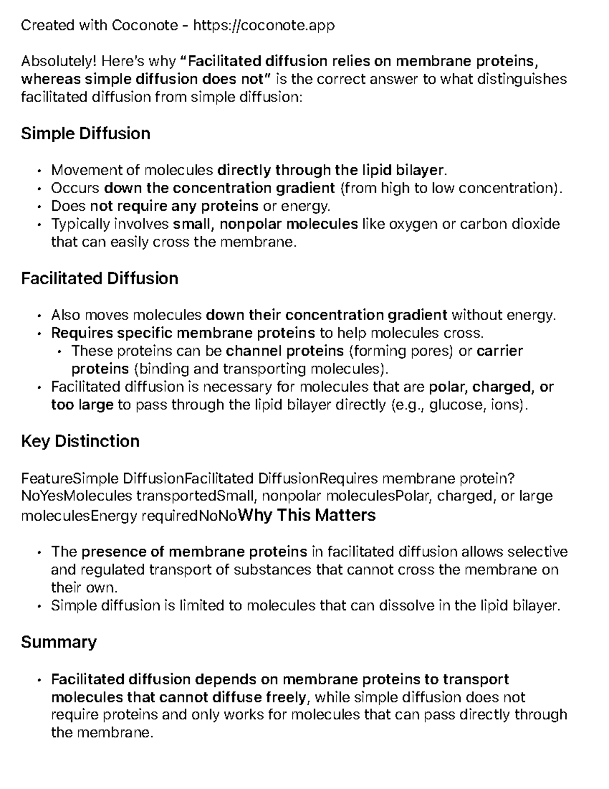 BIOL 101: Facilitated vs. Simple Diffusion - Key Distinctions Explained - Studocu