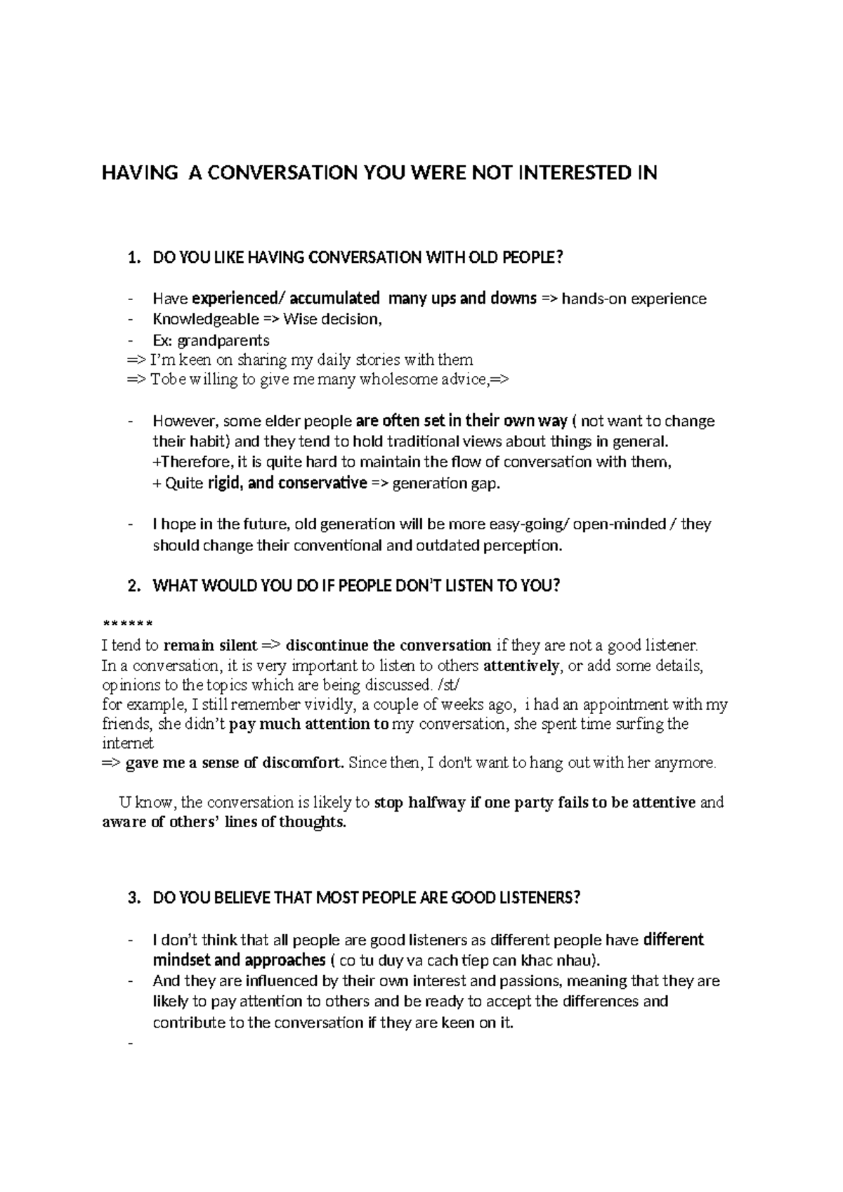 P3 Essay Notes: Engaging in Unwanted Conversations - Studocu