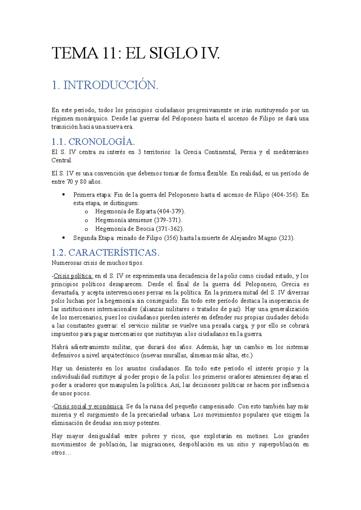 TEMA 11: EL SIGLO IV EN LA HISTORIA DE GRECIA - APUNTES DETALLADOS ...
