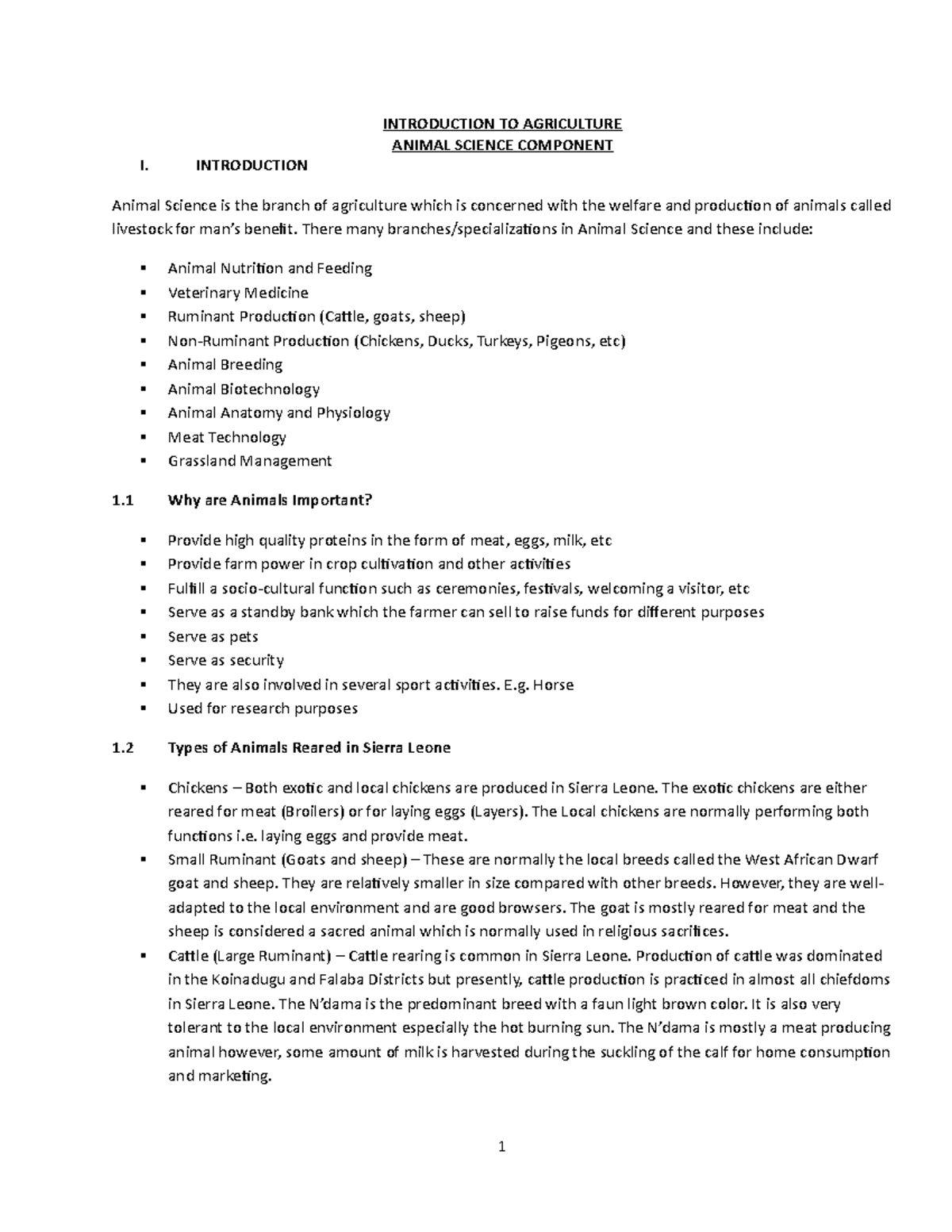 Introduction to Agriculture: Animal Science (ANSC 1) Overview and ...