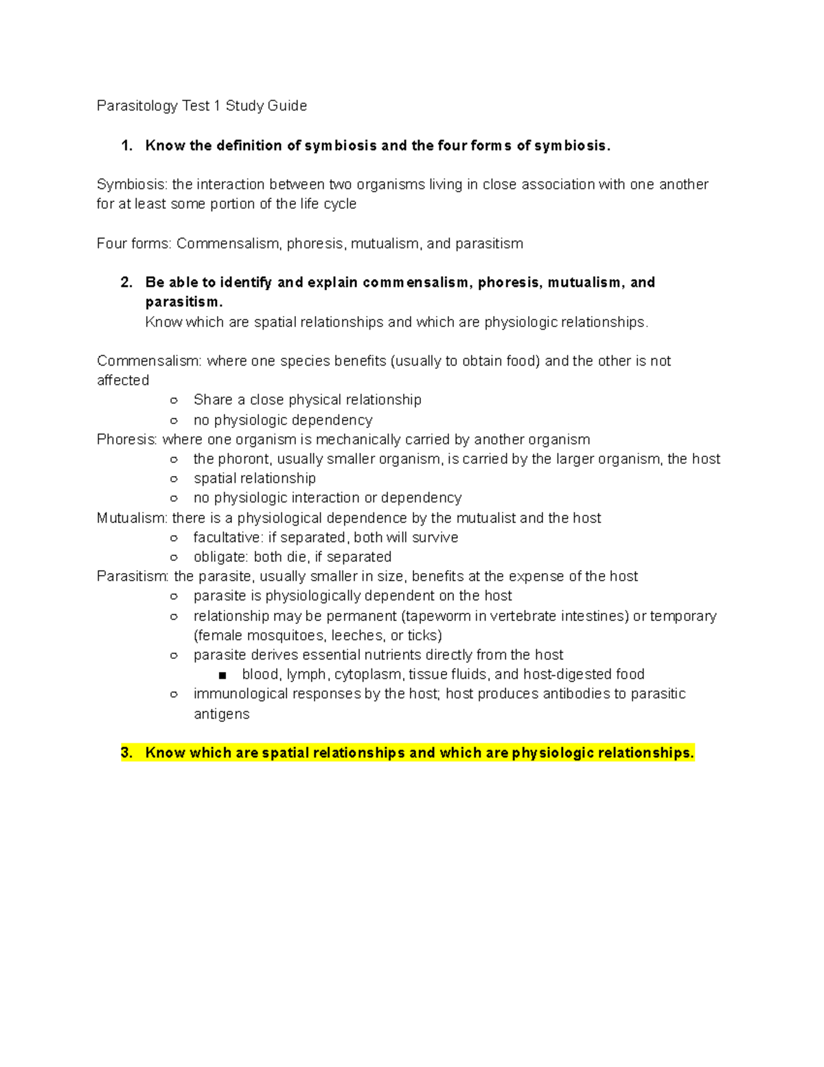 Parasitology 101: Test 1 Study Guide on Symbiosis & Protozoa - Studocu