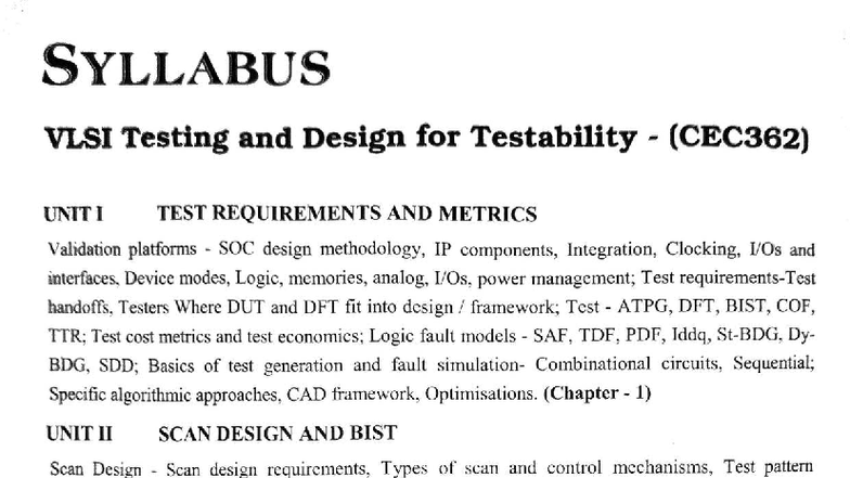 VLSI Testing and Design for Testability (CEC362) - Unit II: Scan Design ...