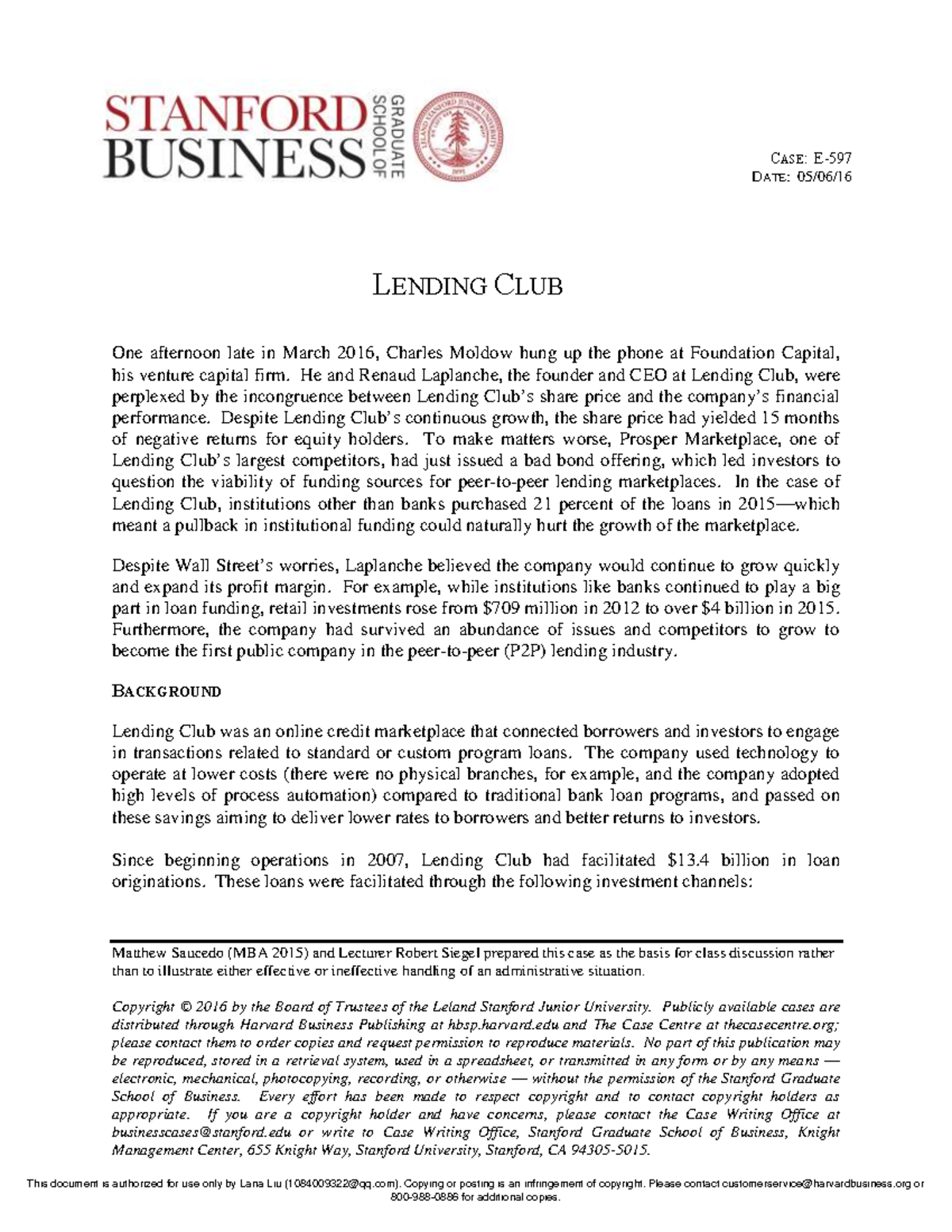Fintech CASE Study: Insights on Lending Club's Growth Challenges - Studocu