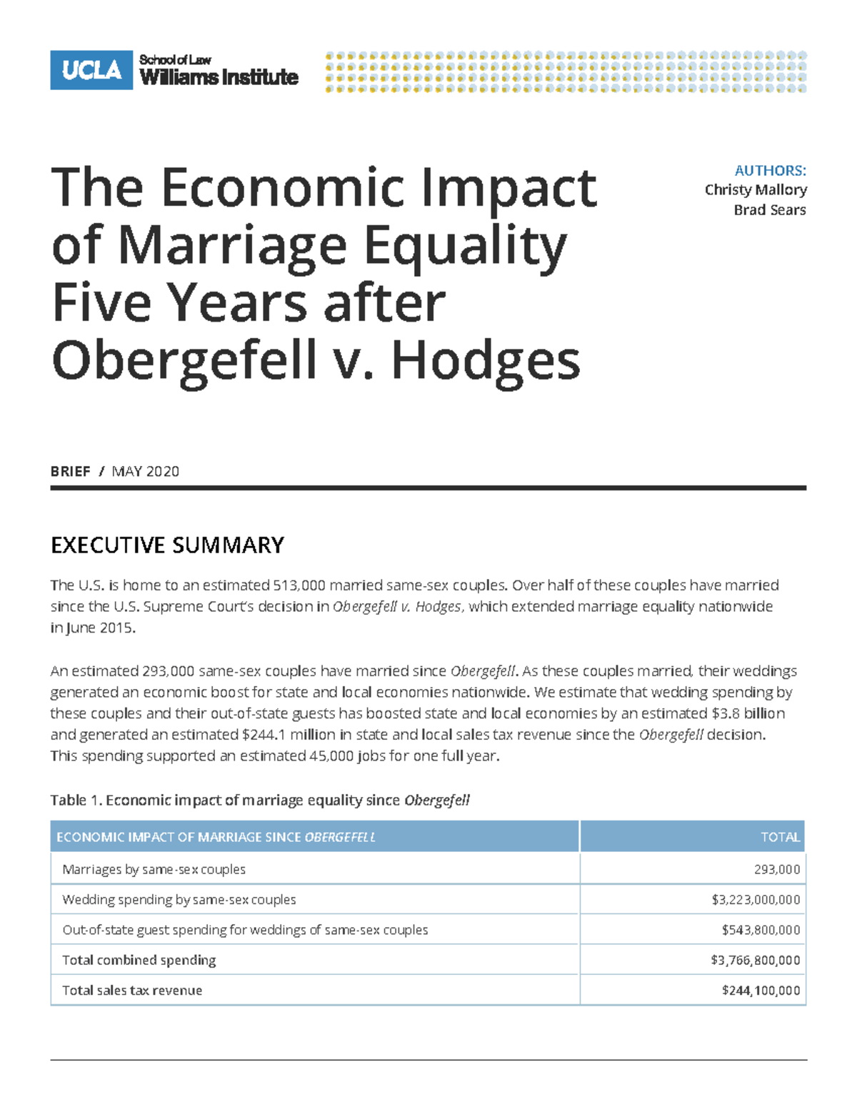 Economic Impact of Marriage Equality Post-Obergefell: A 5-Year Review ...