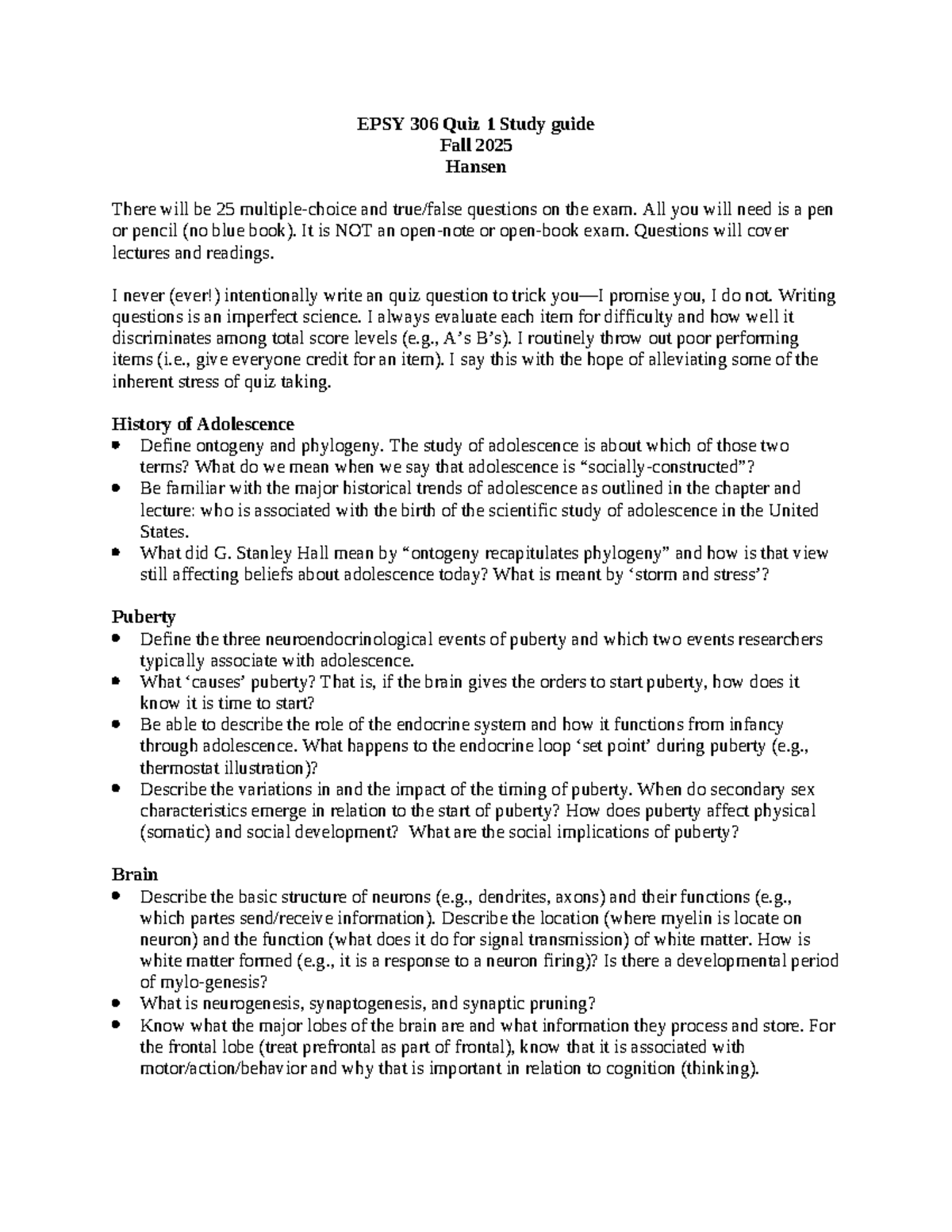 EPSY 306 Quiz 1 Study Guide - Key Concepts for Fall 2025 - Studocu