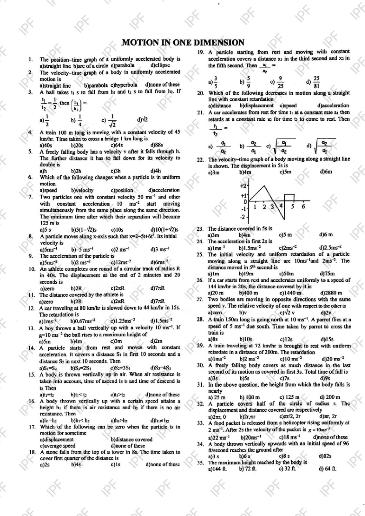 Kinematics IPF Study Guide: Motion in One Dimension - Studocu