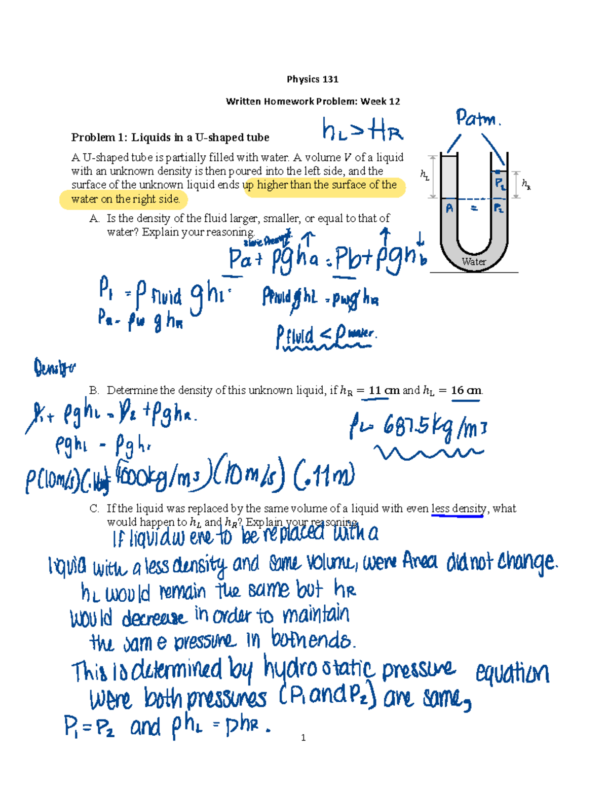 Physics 131 Written Homework Problem: Week 12 - Studocu