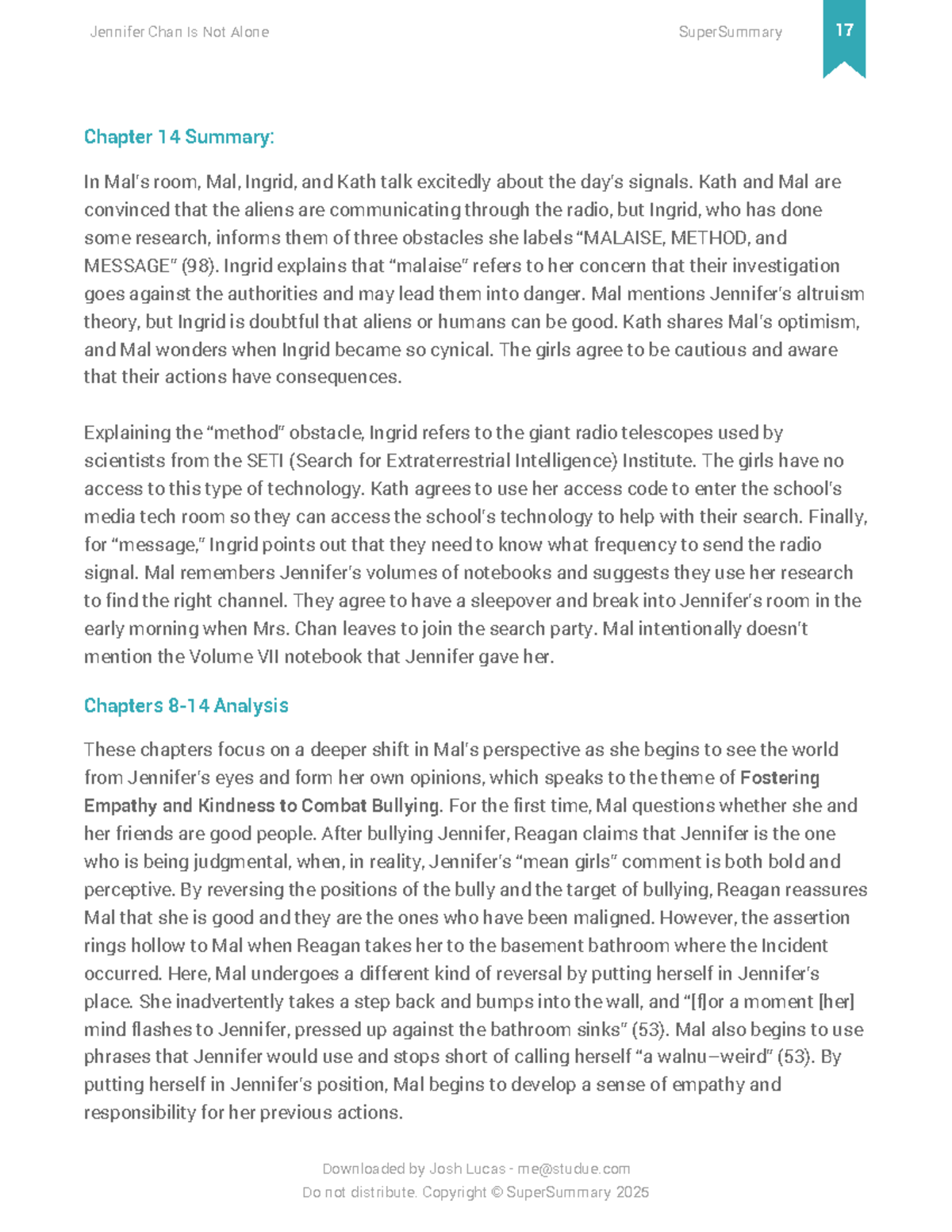 Jennifer Chan Is Not Alone - Super Summary Study Guide 18 - Chapter 14 ...