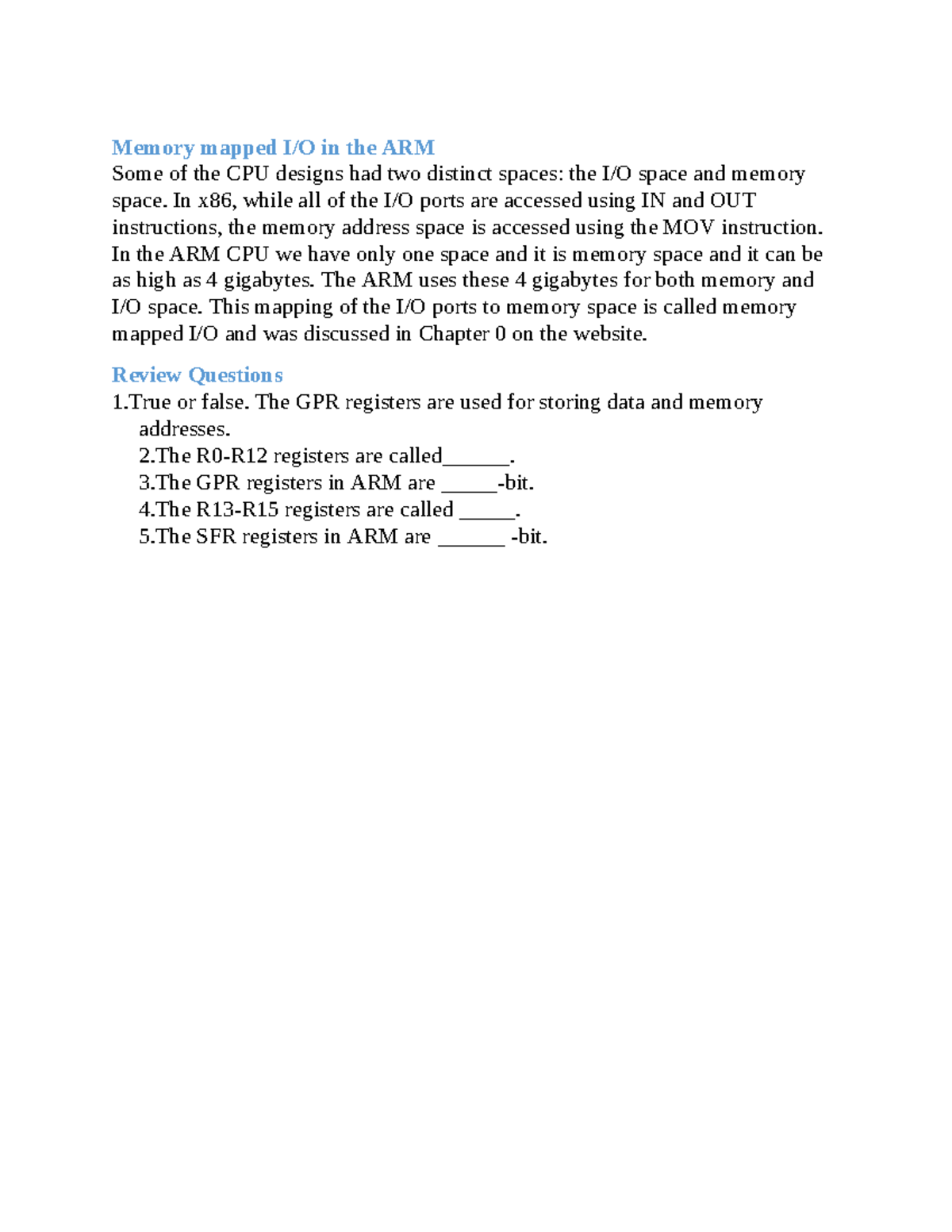 ARM Assembly Language Programming: Memory Mapping & Instructions - Studocu