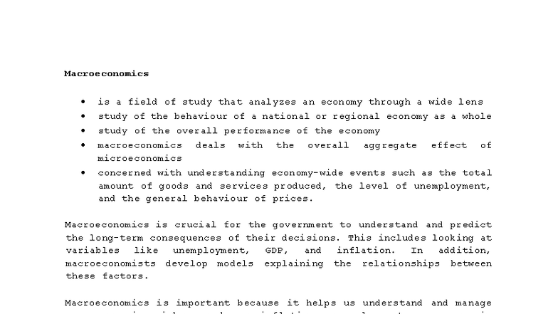 Macroeconomics Overview: Key Concepts and Goals (Course Code: SDSDSDS ...