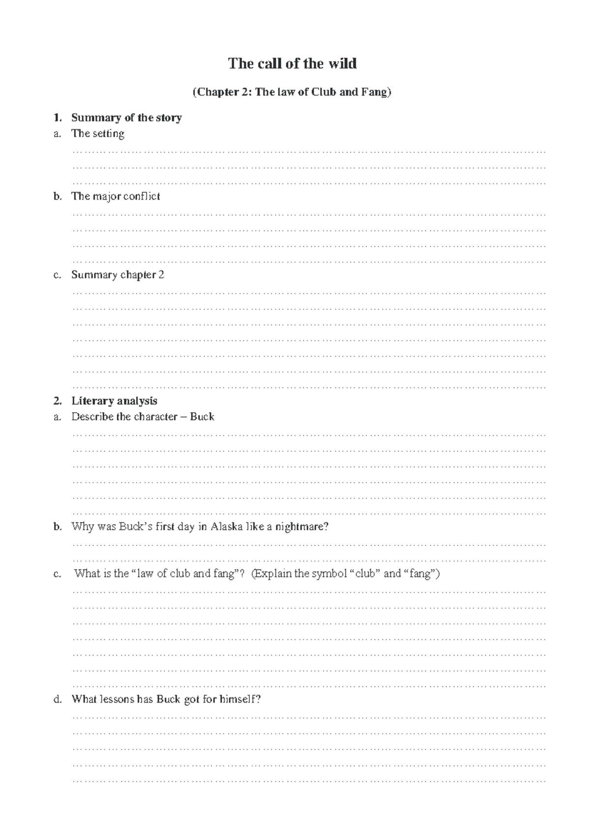 The Call of the Wild Chapter 2 Study Notes and Literary Analysis - Studocu