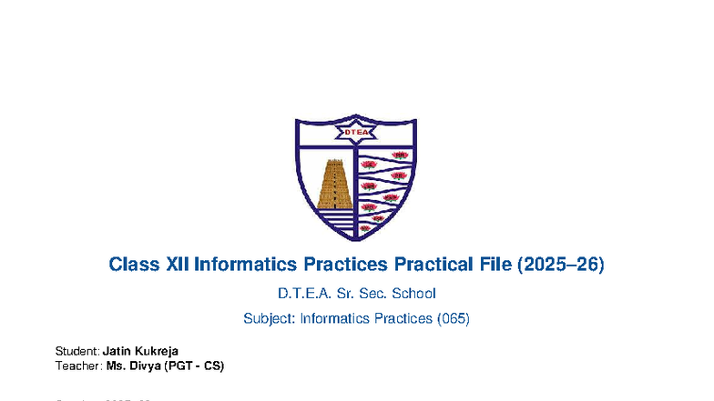 Class XII Informatics Practices (065) Practical Exam Guide - Studocu