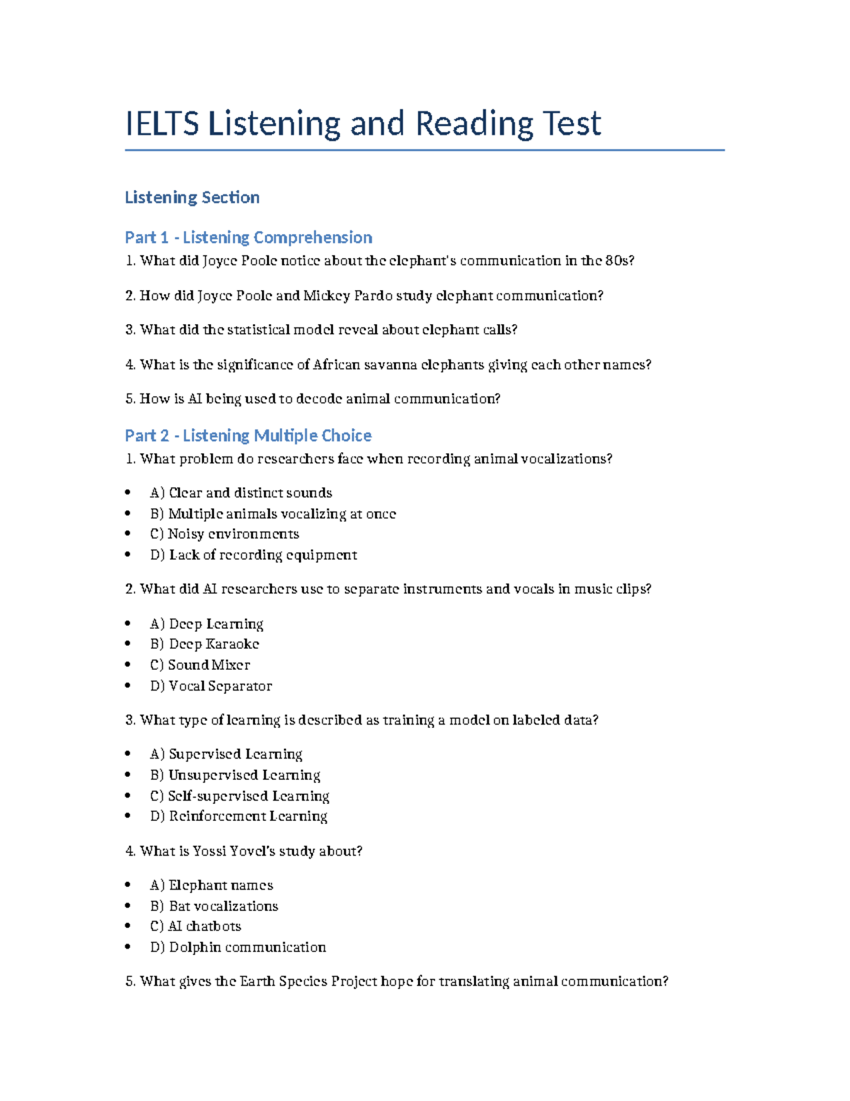 Ielts Listening Reading Test - IELTS Listening and Reading Test ...