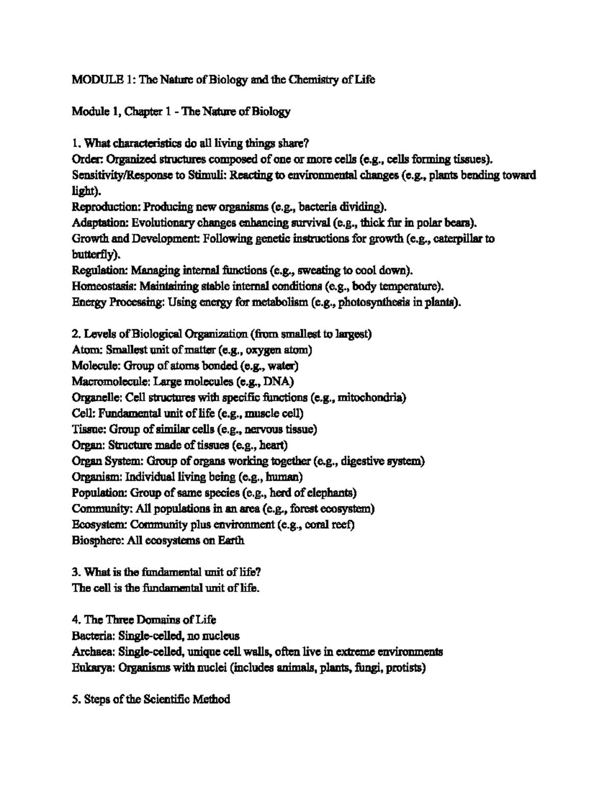 BIO101: Module 1 Study Guide - The Nature of Biology & Life Chemistry ...