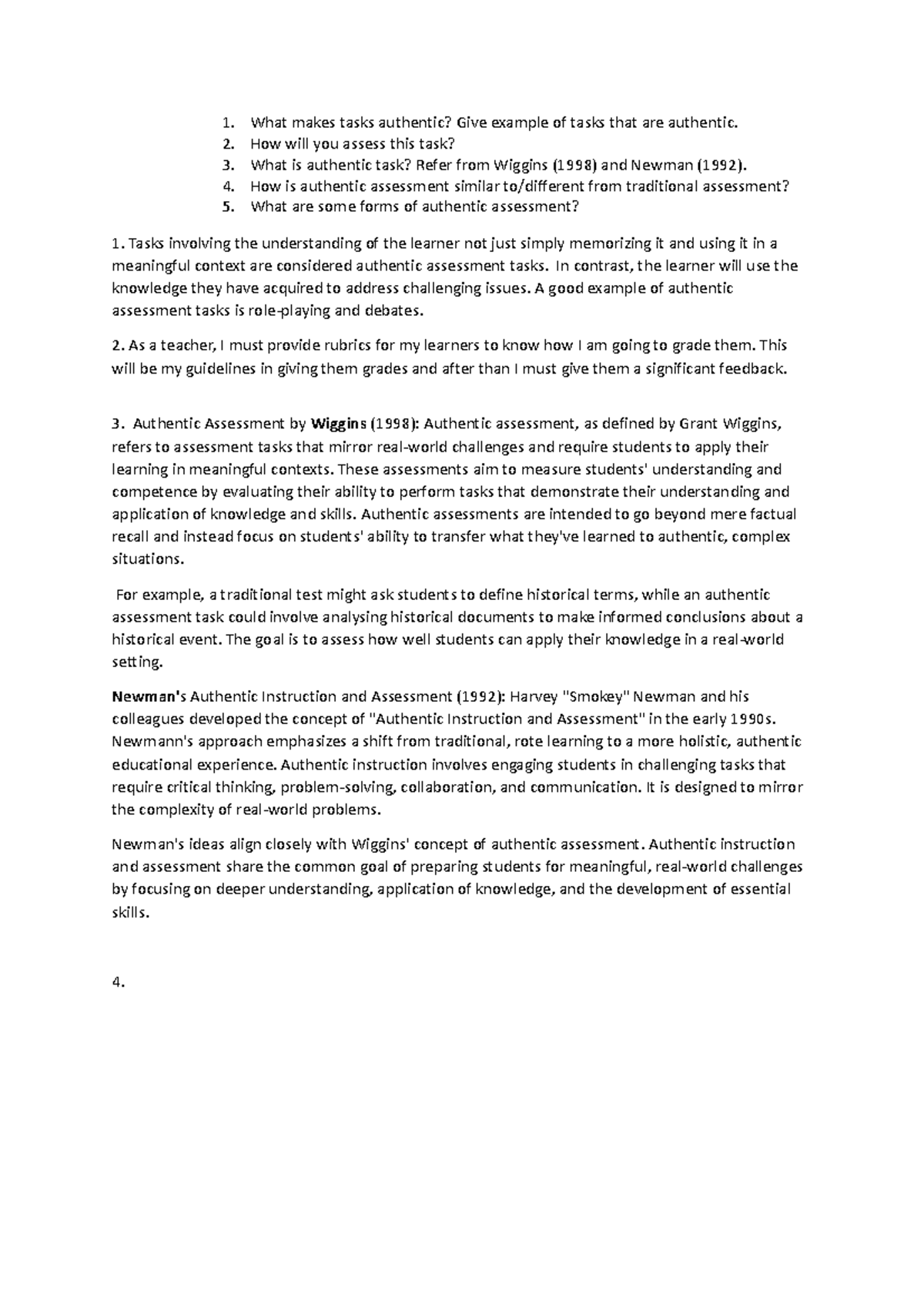 Authentic Assessment Tasks: Definition and Examples Summary - Studocu
