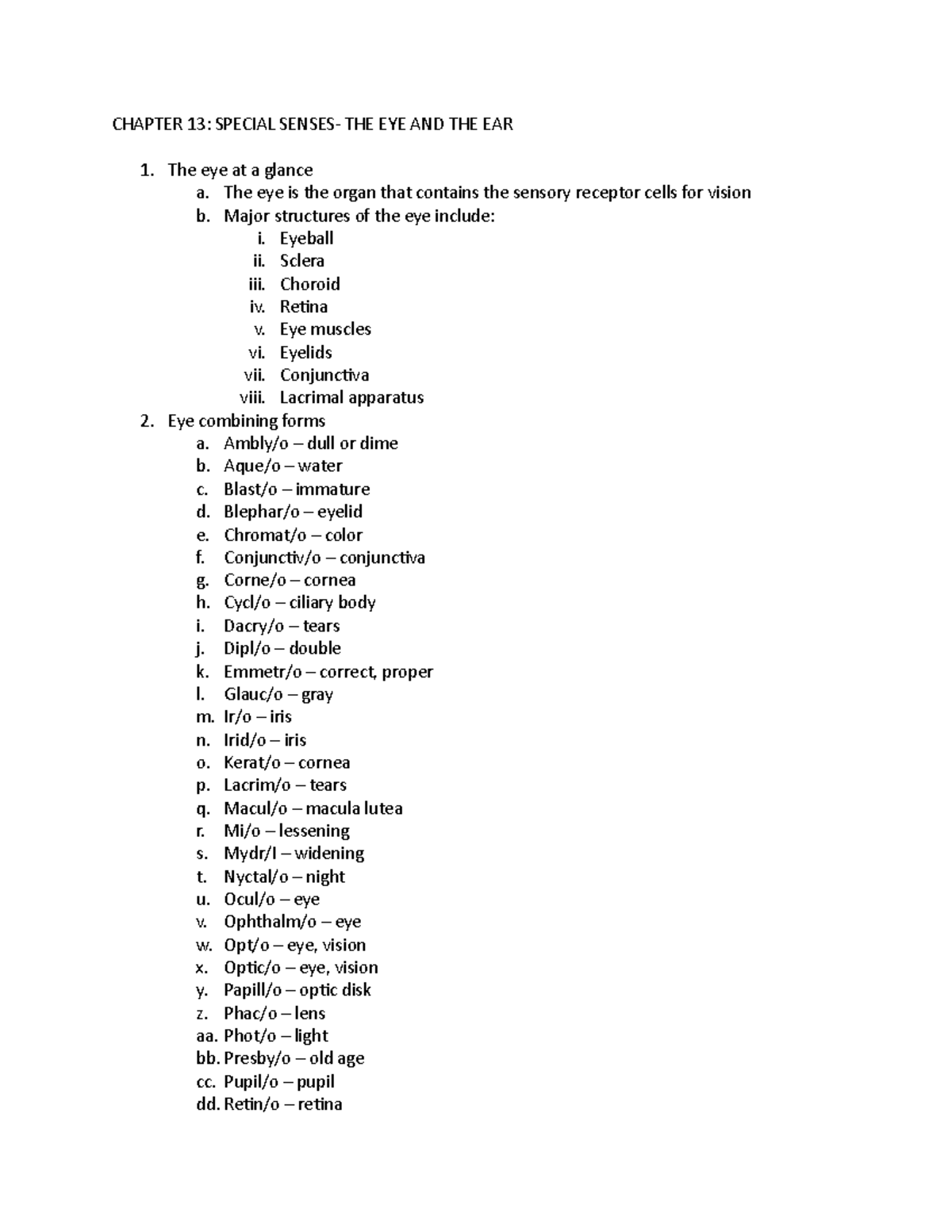 Chapter 13: Special Senses - The Eye and The Ear Med Term Notes - Studocu