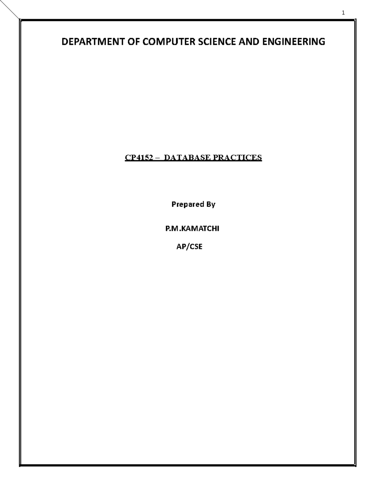CP4152 – Database Practices Unit I Notes: Relational Data Model ...