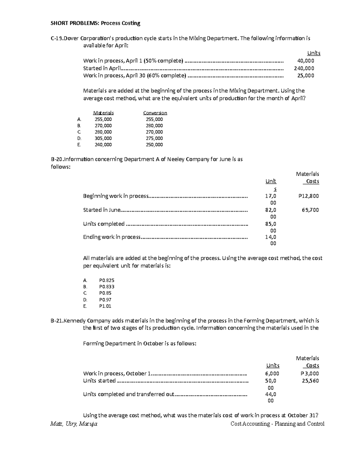 Process Costing Test Bank: Questions and Solutions Guide - Studocu