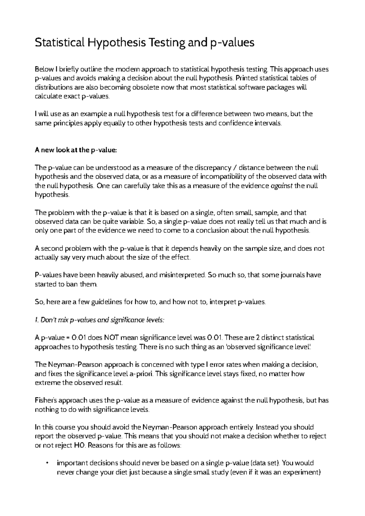 Statistical Hypothesis Testing: Understanding P-Values and Evidence ...