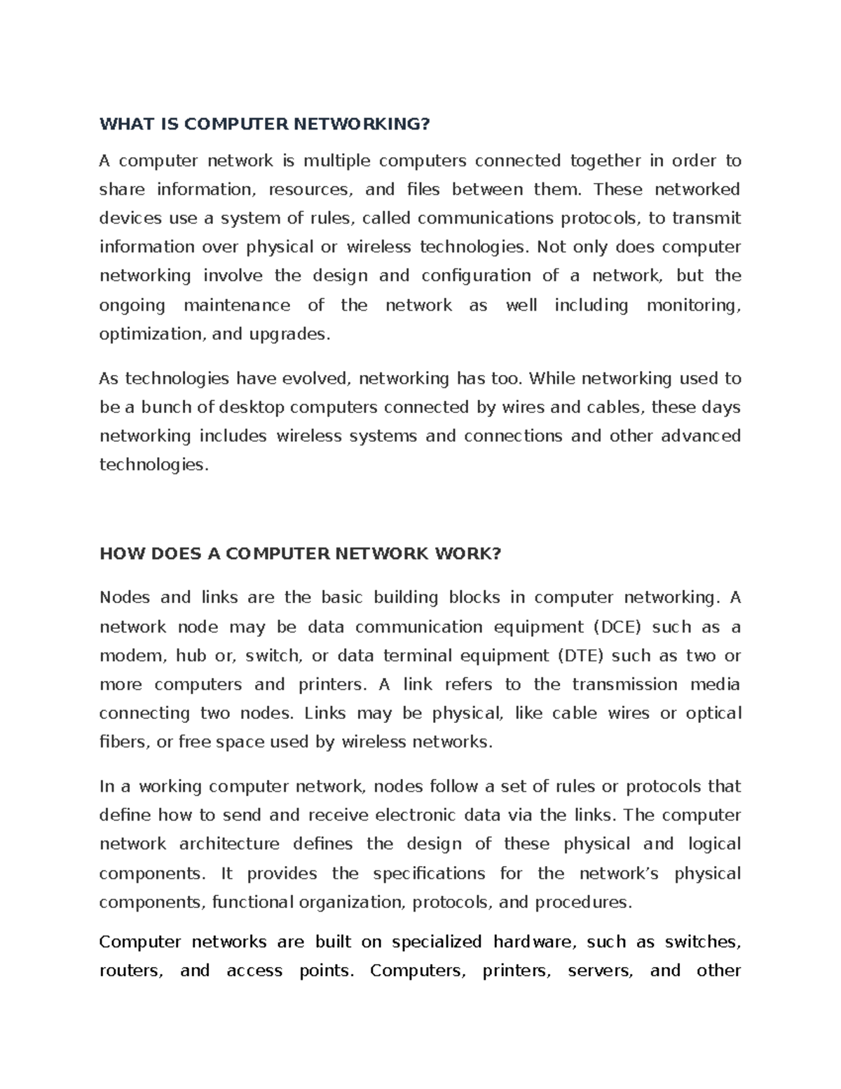 Computer Networking Overview: Concepts, Topologies & Types - Studocu