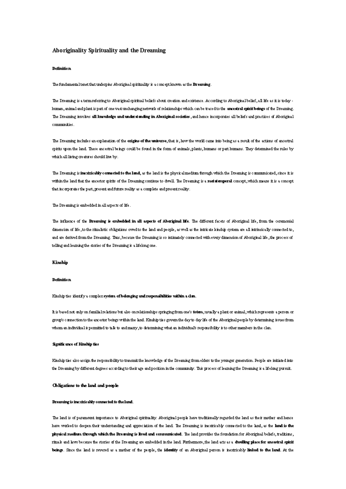 Unit Notes: Aboriginality, Spirituality & the Dreaming (2) - Studocu
