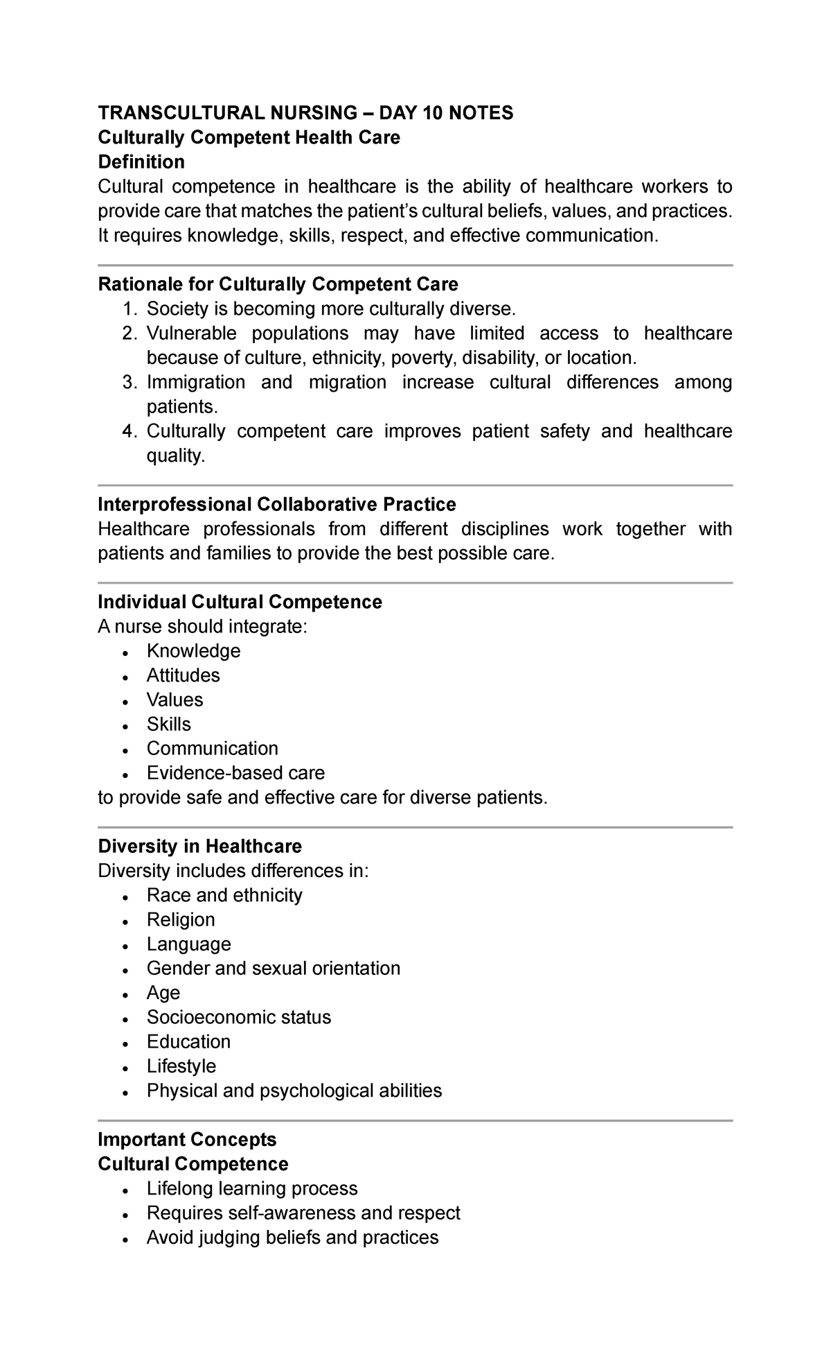 DAY 10 NOTES - NUR 112: Transcultural Nursing & Cultural Competence ...