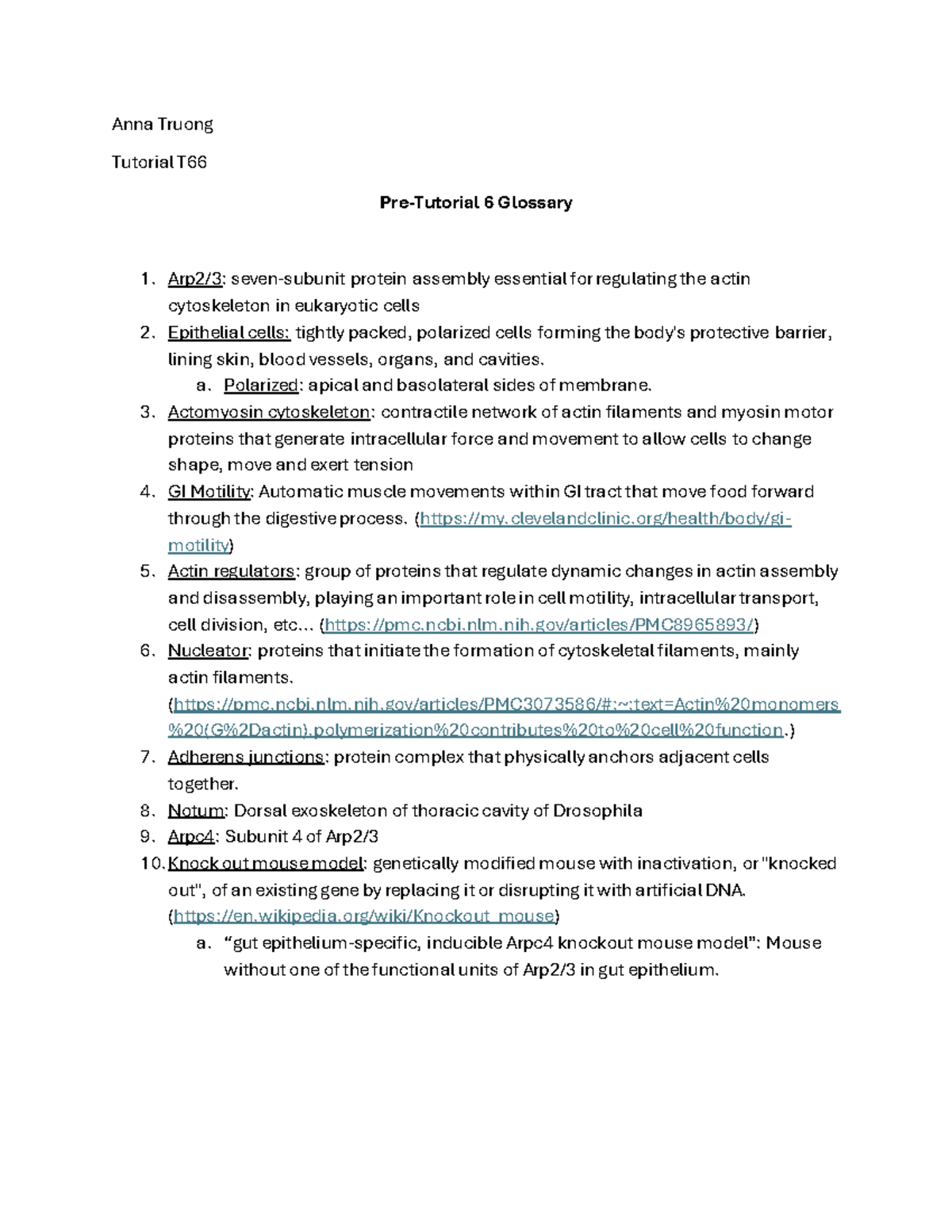 Pre-Tutorial Glossary T66: Key Terms in Cell Biology and Cytoskeleton ...