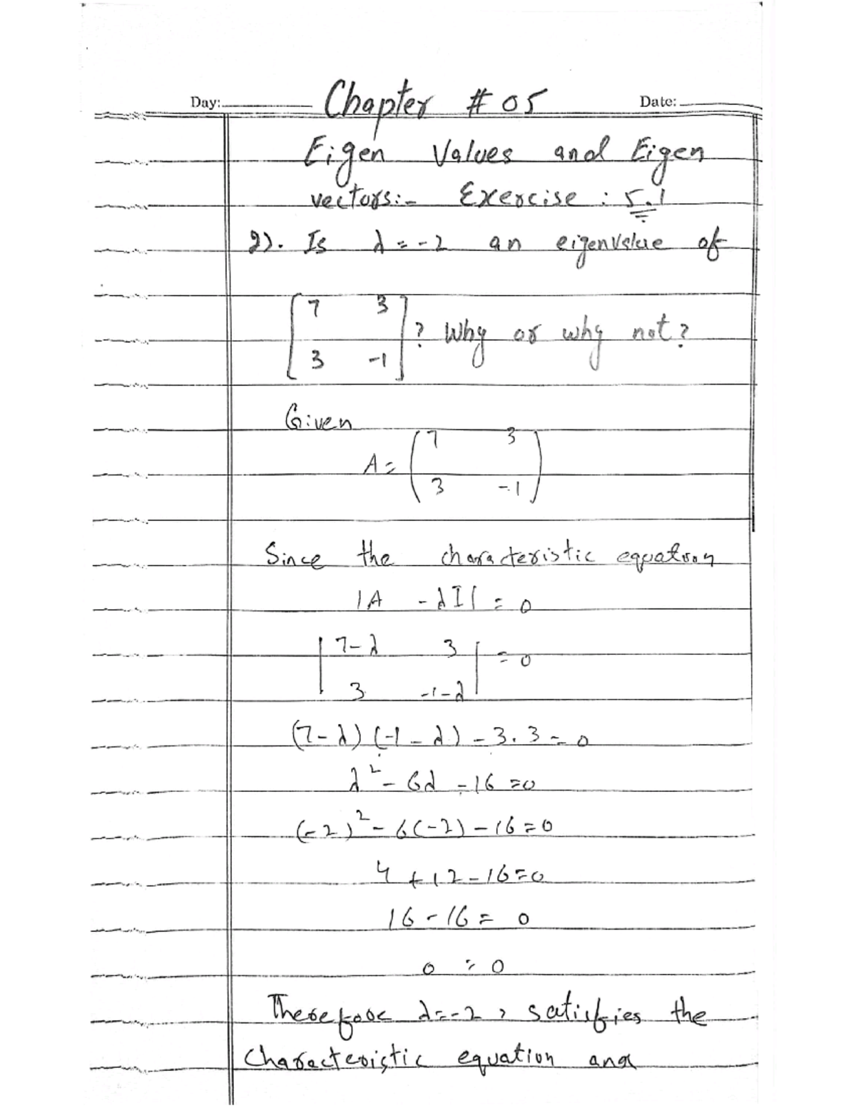 Linear Algebra (MATH 201): Chapter 5 - Eigenvalues & Eigenvectors ...