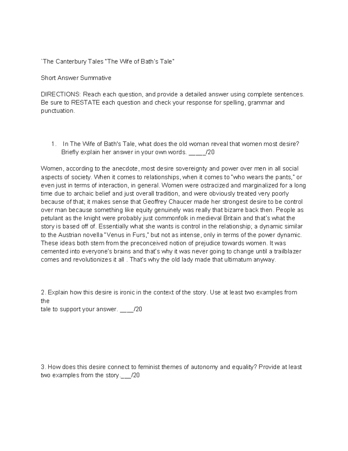 Canterbury Tales - Wife of Bath's Tale - `The Canterbury Tales “The ...