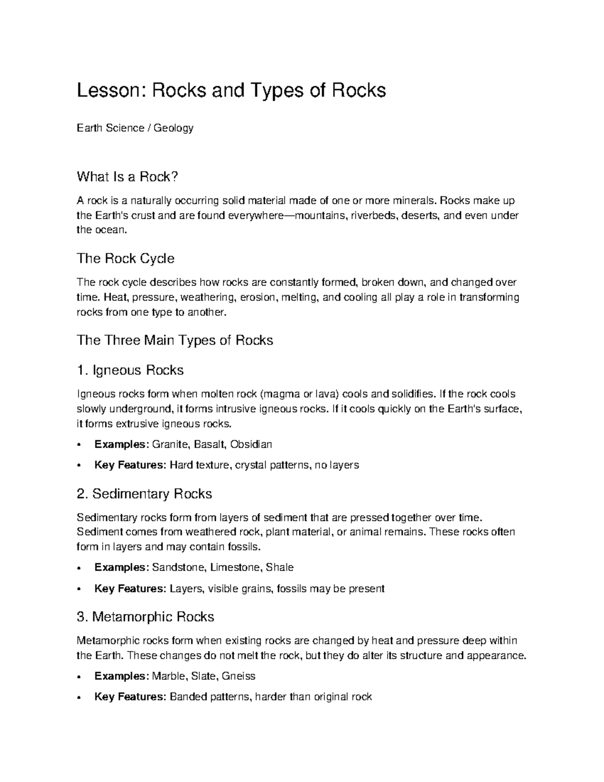 Lesson: Types of Rocks in Earth Science Geology - Studocu