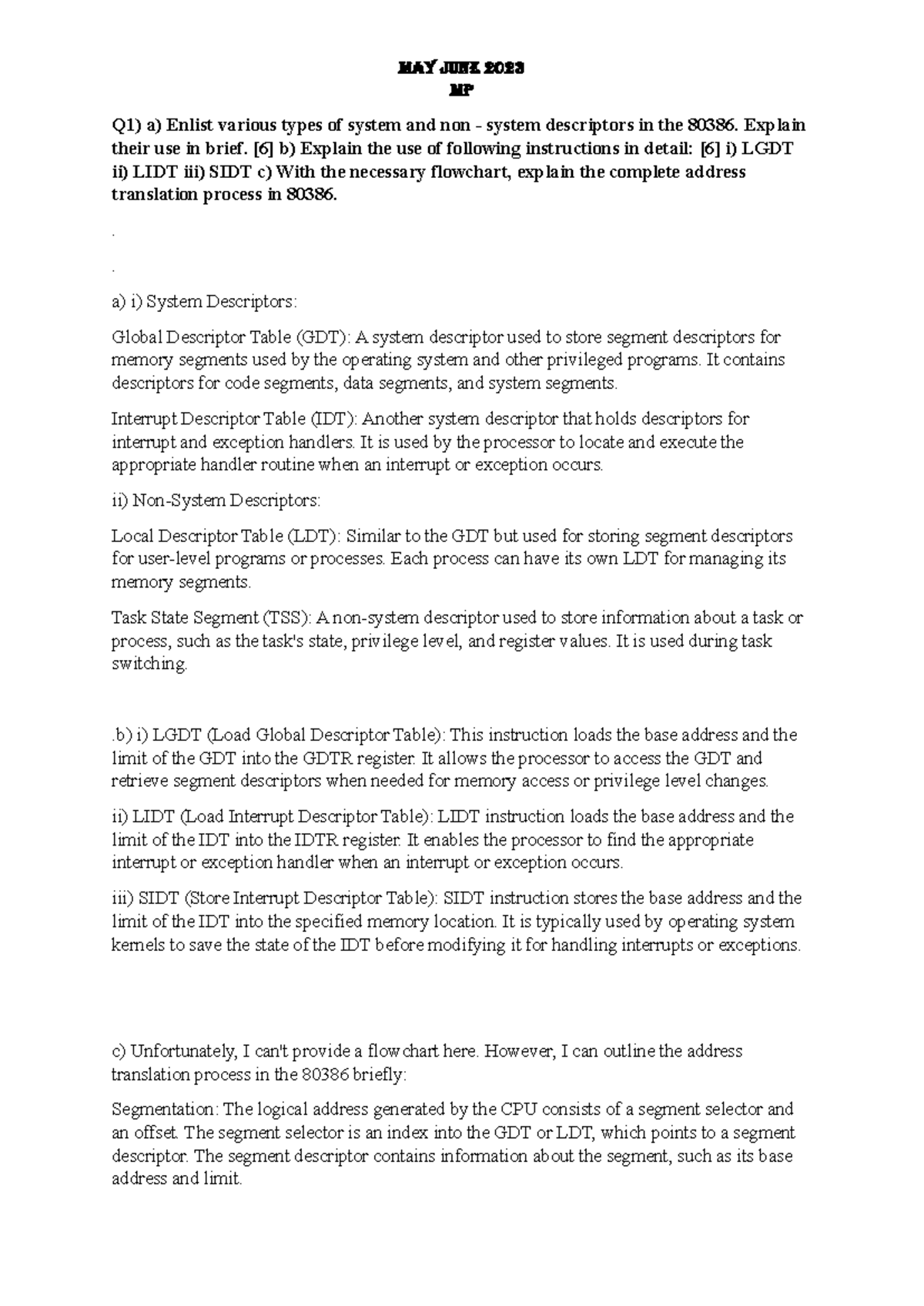 MP - 80386 System Descriptors & Address Translation Overview - Studocu